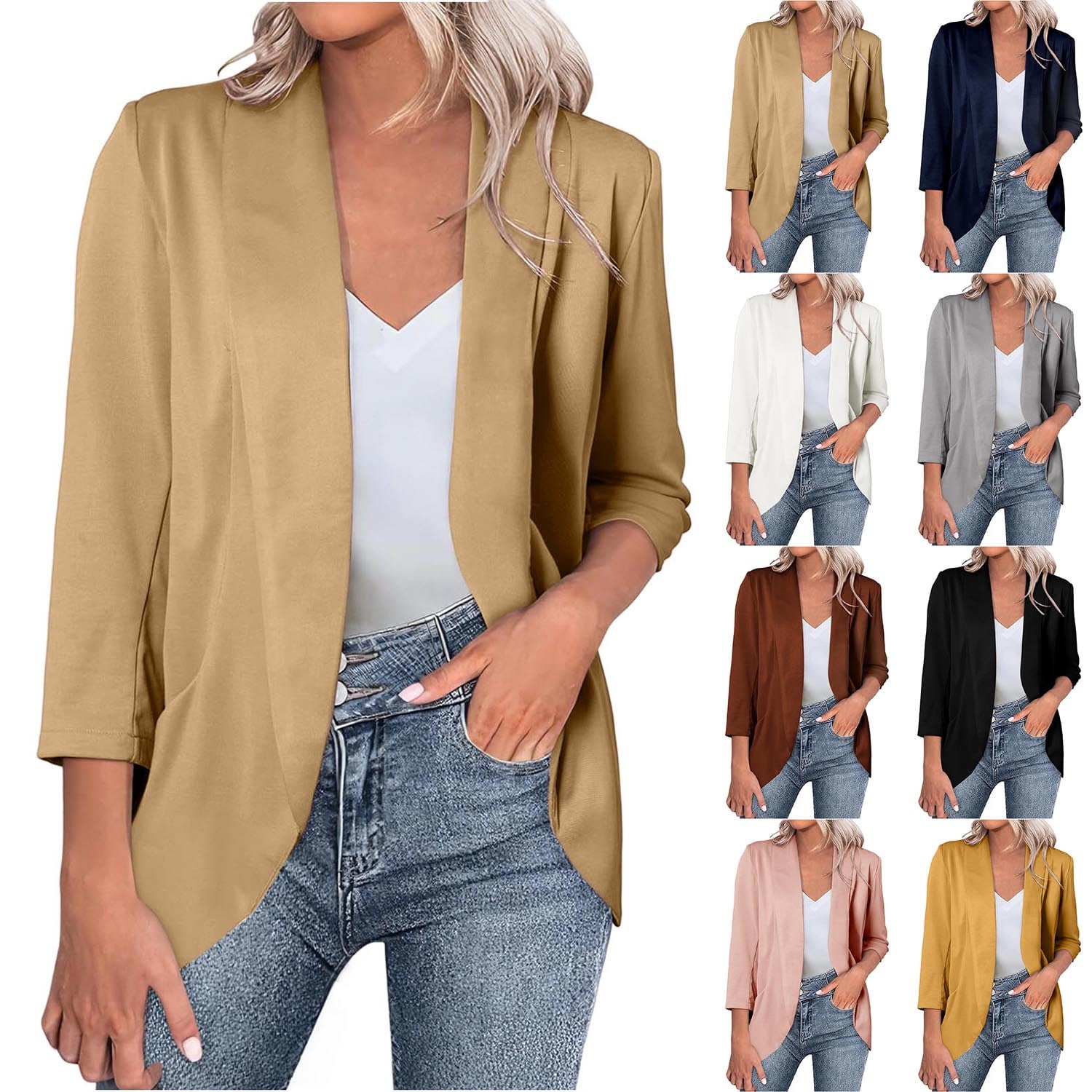 Eiyaclvo Blazer for Women Spring Casual Suit Jackets 3/4 Sleeve Open ...
