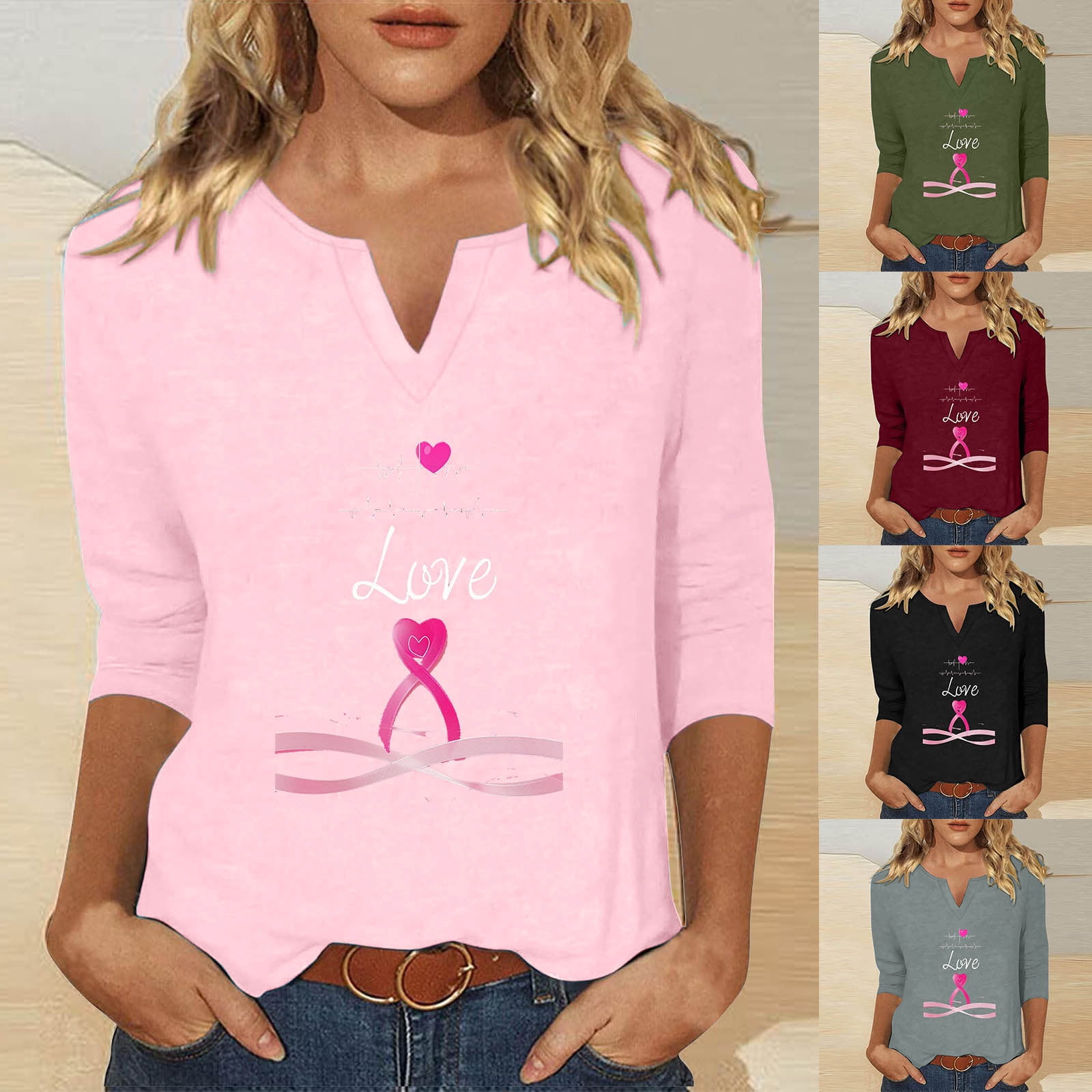 Eiyaclvo Breast Cancer Awareness Shirts for Women Pink Ribbon Graphic ...