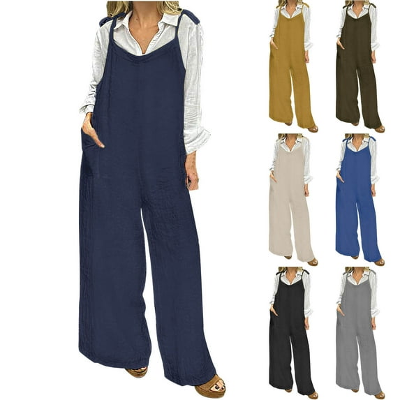 Eiyaclvo Casual Jumpsuits for Womens Sleeveless Spaghetti Strap Rompers ...