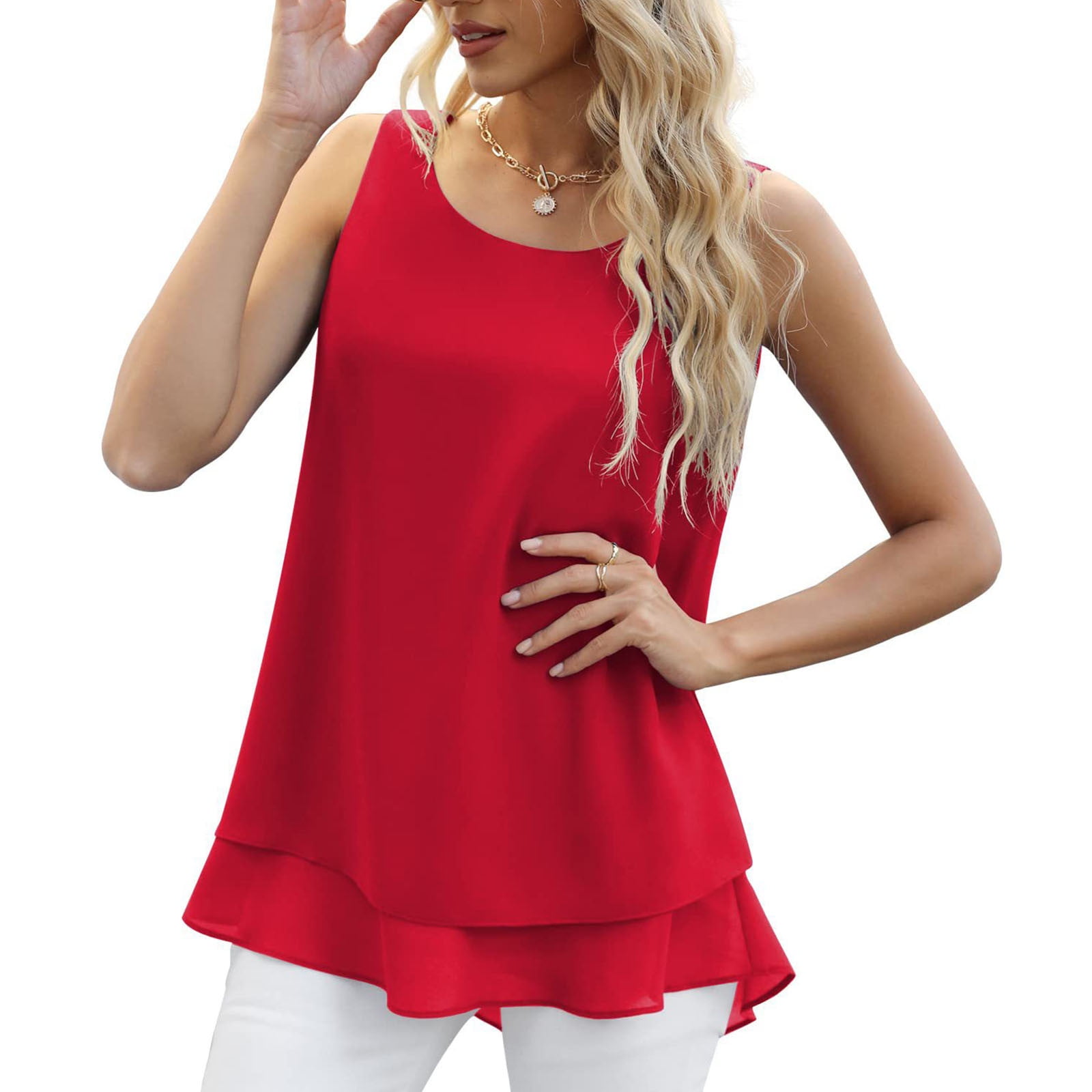 Eiyaclvo Chiffon Tank Tops for Women Plus Size Crew Neck Sleeveless ...