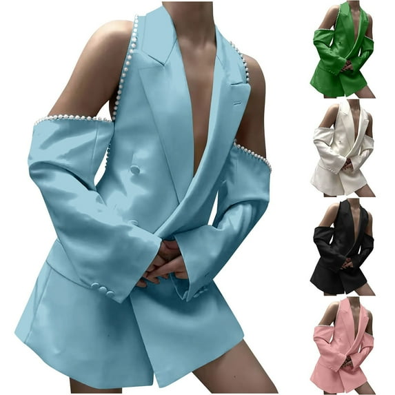 Eiyaclvo Cold Shoulder Blazer Dress for Women Trendy Deep V Neck Long ...