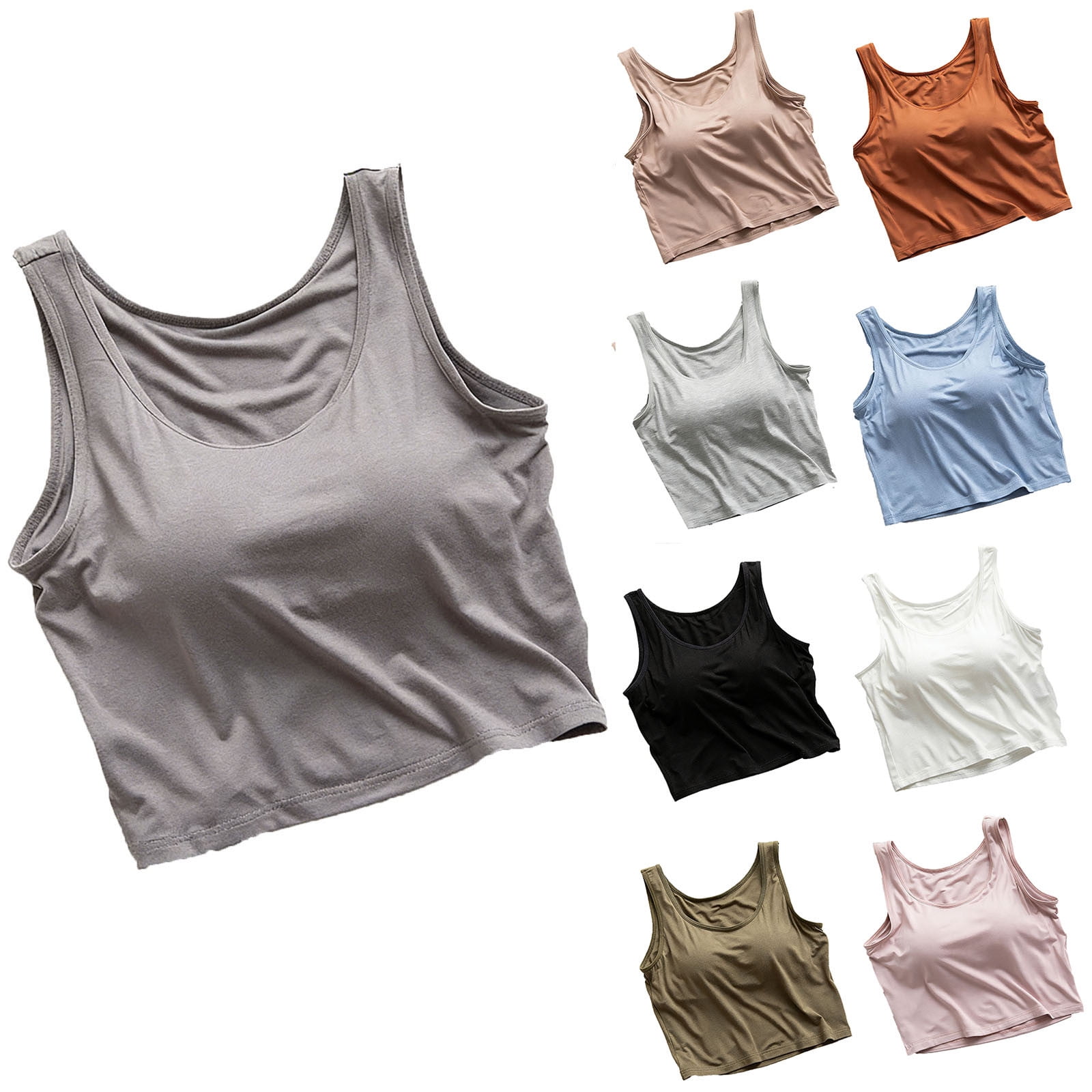 Eiyaclvo Cropped Tank Tops with Built in Bra for Women Summer ...