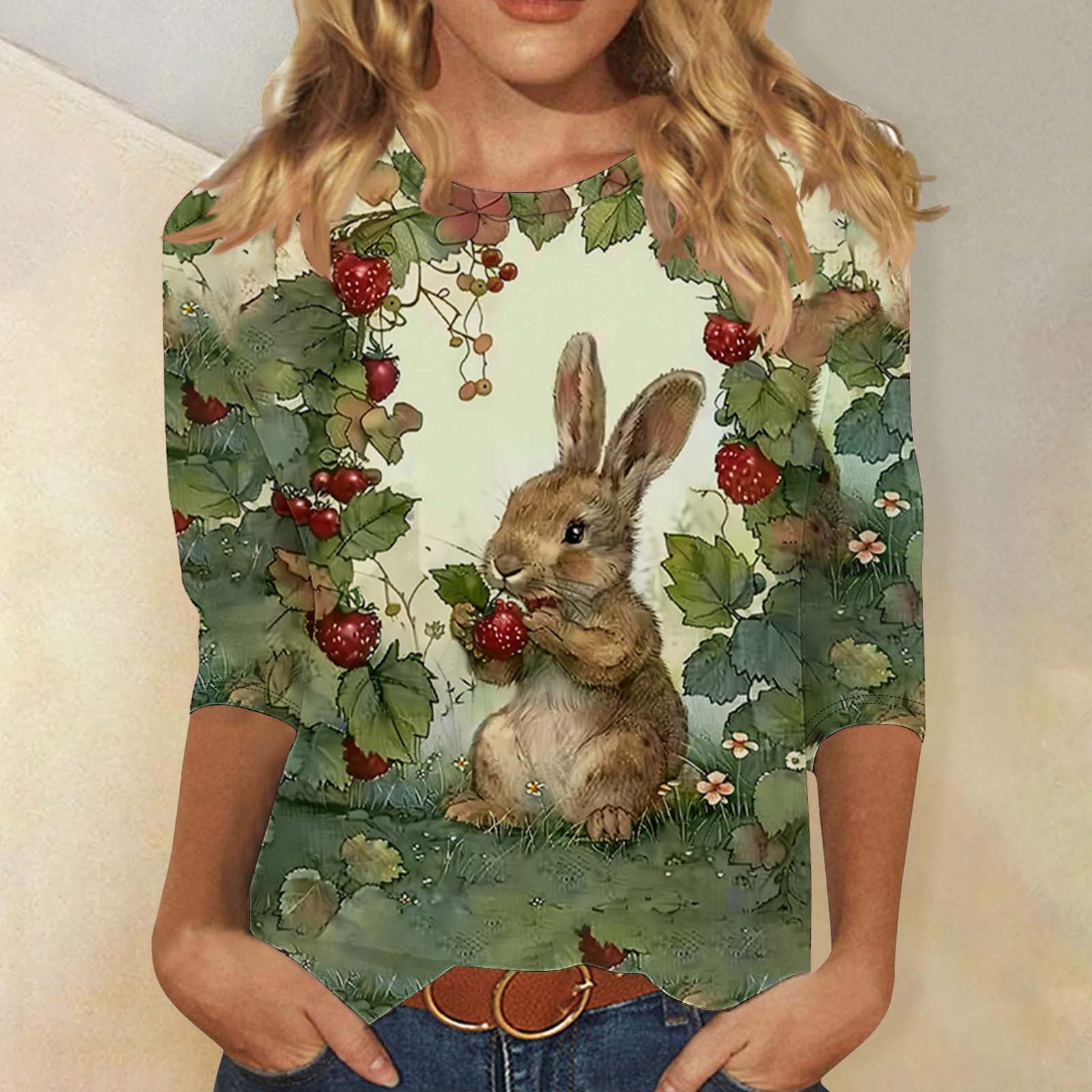 Eiyaclvo Easter Shirts for Women 2025 Easter Day Fashion Bunny Floral ...