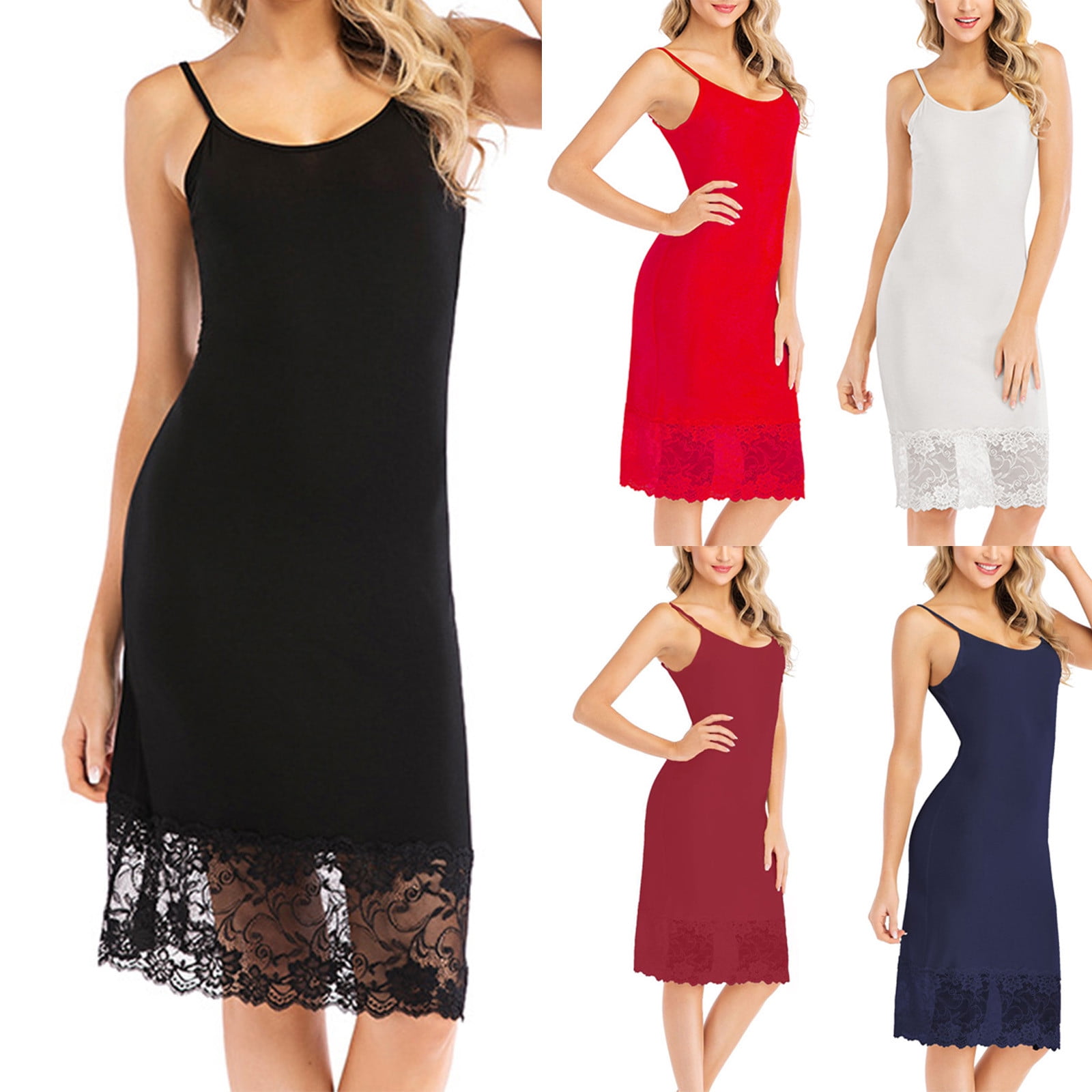 Eiyaclvo Full Slips for Women Spaghetti Strap Lace Hem Cami Dress ...