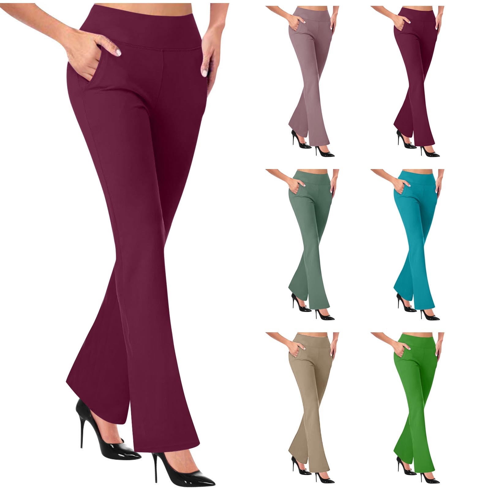 Eiyaclvo High Waisted Dress Pants for Women Business Work Flare Trouser ...