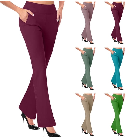 Eiyaclvo High Waisted Dress Pants for Women Business Work Flare Trouser ...