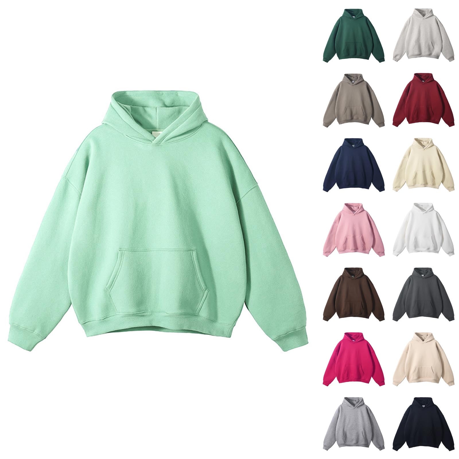 Eiyaclvo Hoodie for Men Long Sleeve Fleece Hooded Sweatshirt Solid ...