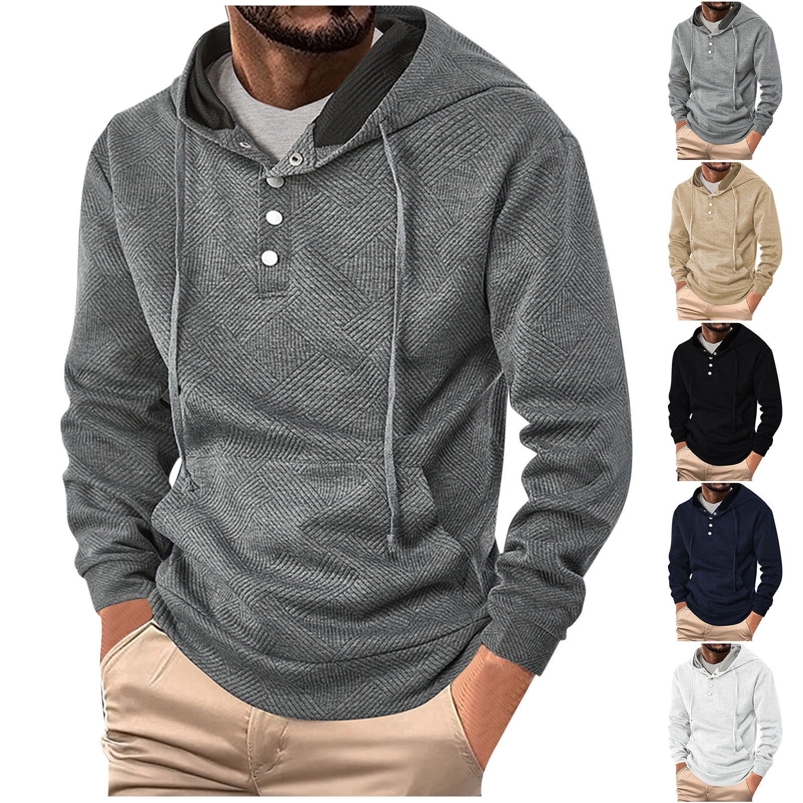 Eiyaclvo Men's Hoodie Long Sleeve Button Hooded Sweatshirts with Pocket ...