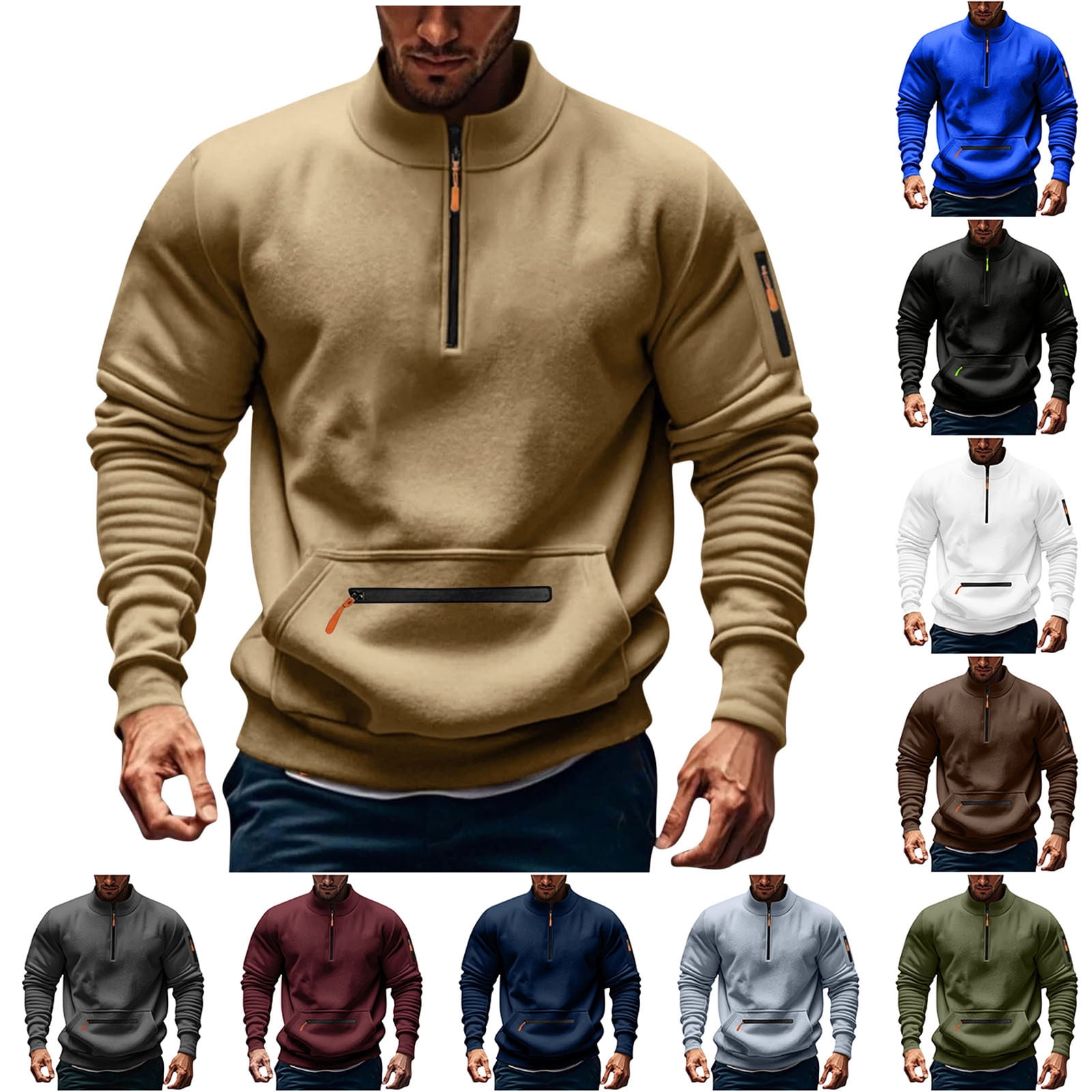 Eiyaclvo Men's Tactical Sweatshirts Quarter Zip Long Sleeve Cargo ...