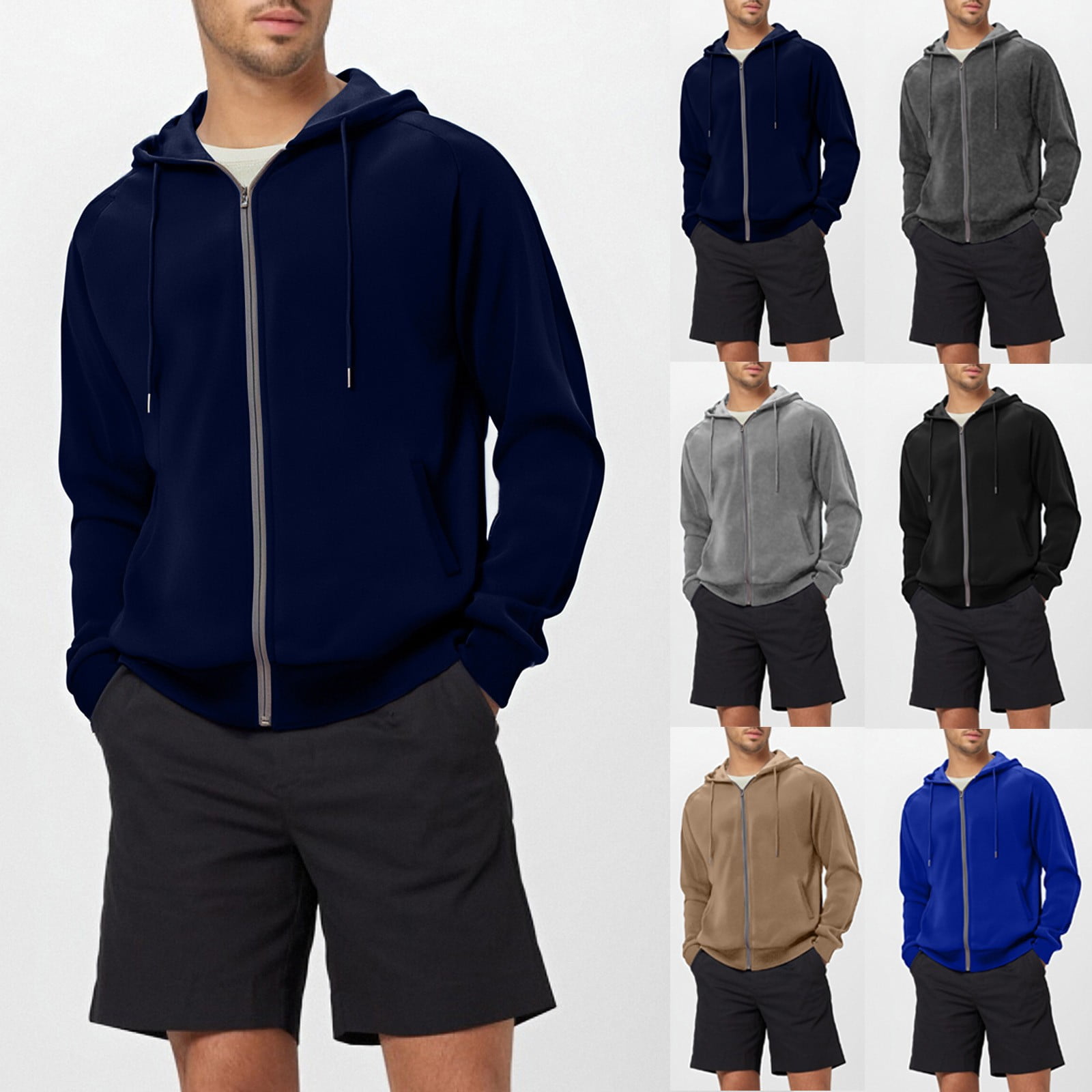 Eiyaclvo Mens Zip Up Hoodie Lightweight Long Sleeve Drawstring Fleece ...