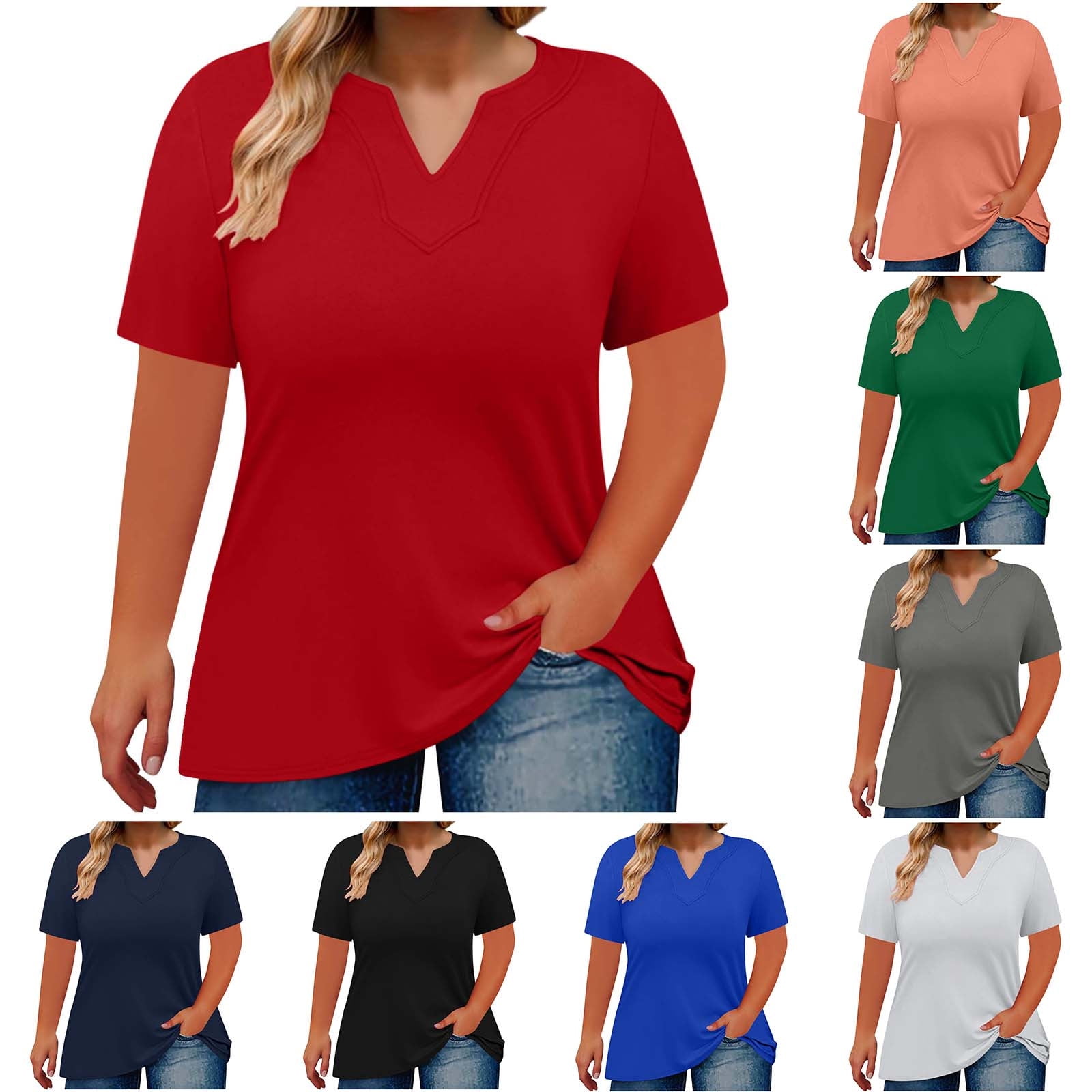 Eiyaclvo Plus Size T Shirts for Women Loose Fit Short Sleeve Summer ...
