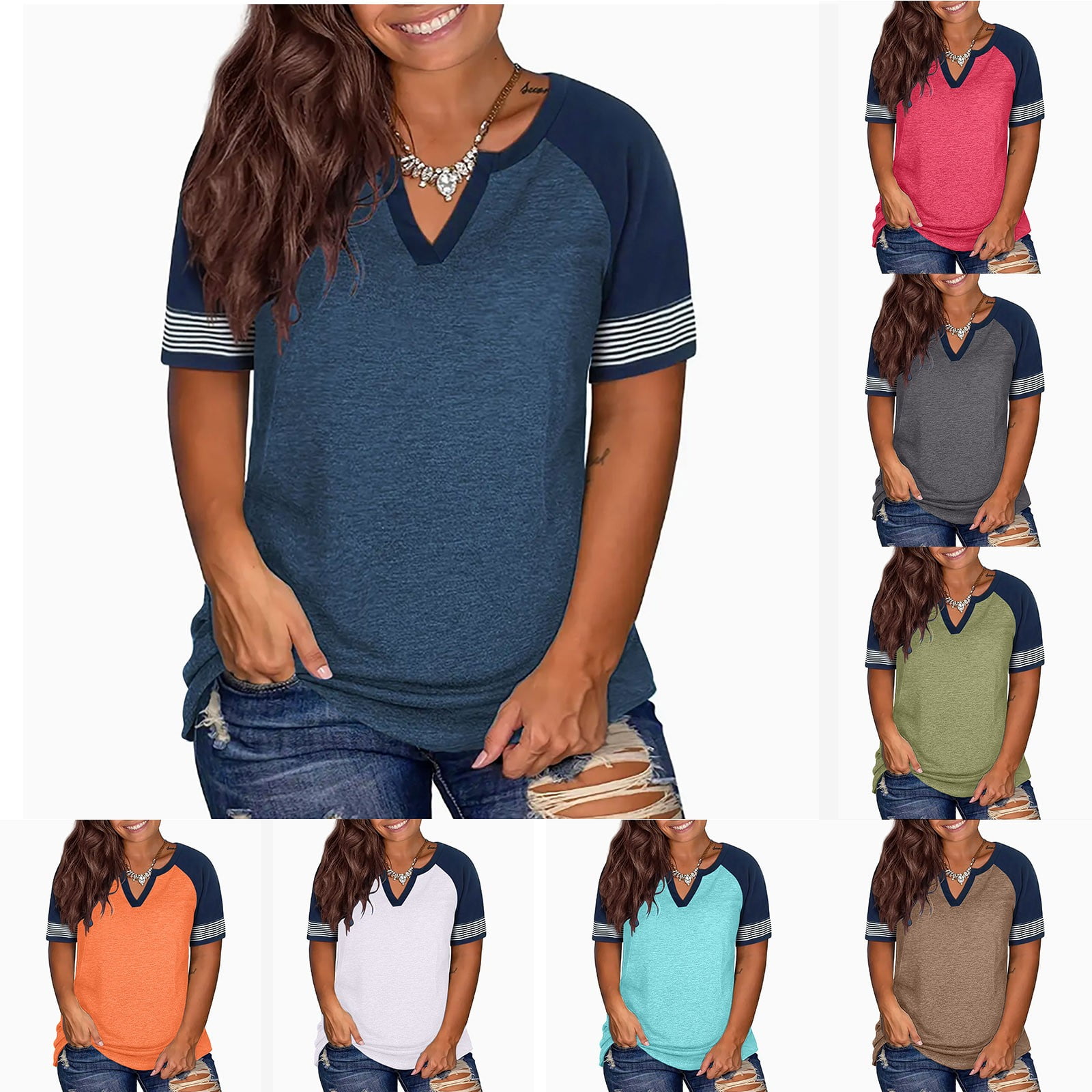 Eiyaclvo Puls Size Baseball Shirts for Women Summer Notch V Neck Short ...