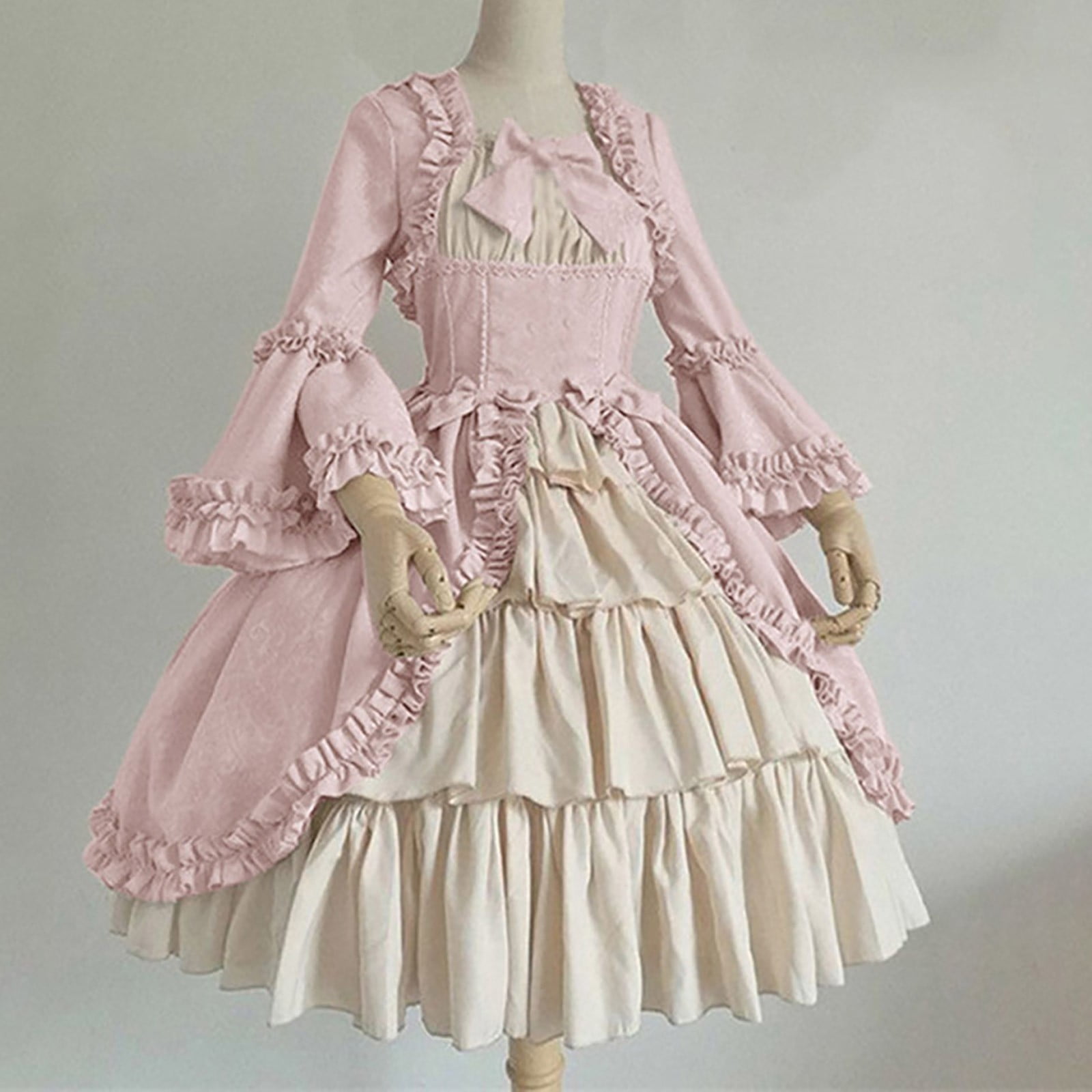 Eiyaclvo Renaissance Costumes for Women Plus Size Long Bell Sleeve ...