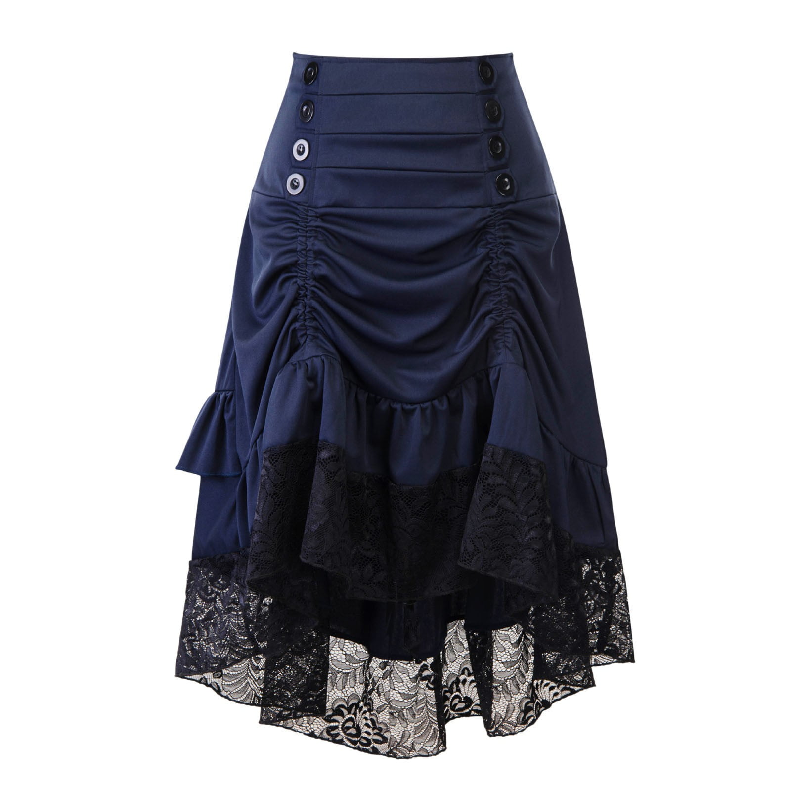 Eiyaclvo Skirts for Women Button High-Low Bustle Skirt Lace Patchwork ...