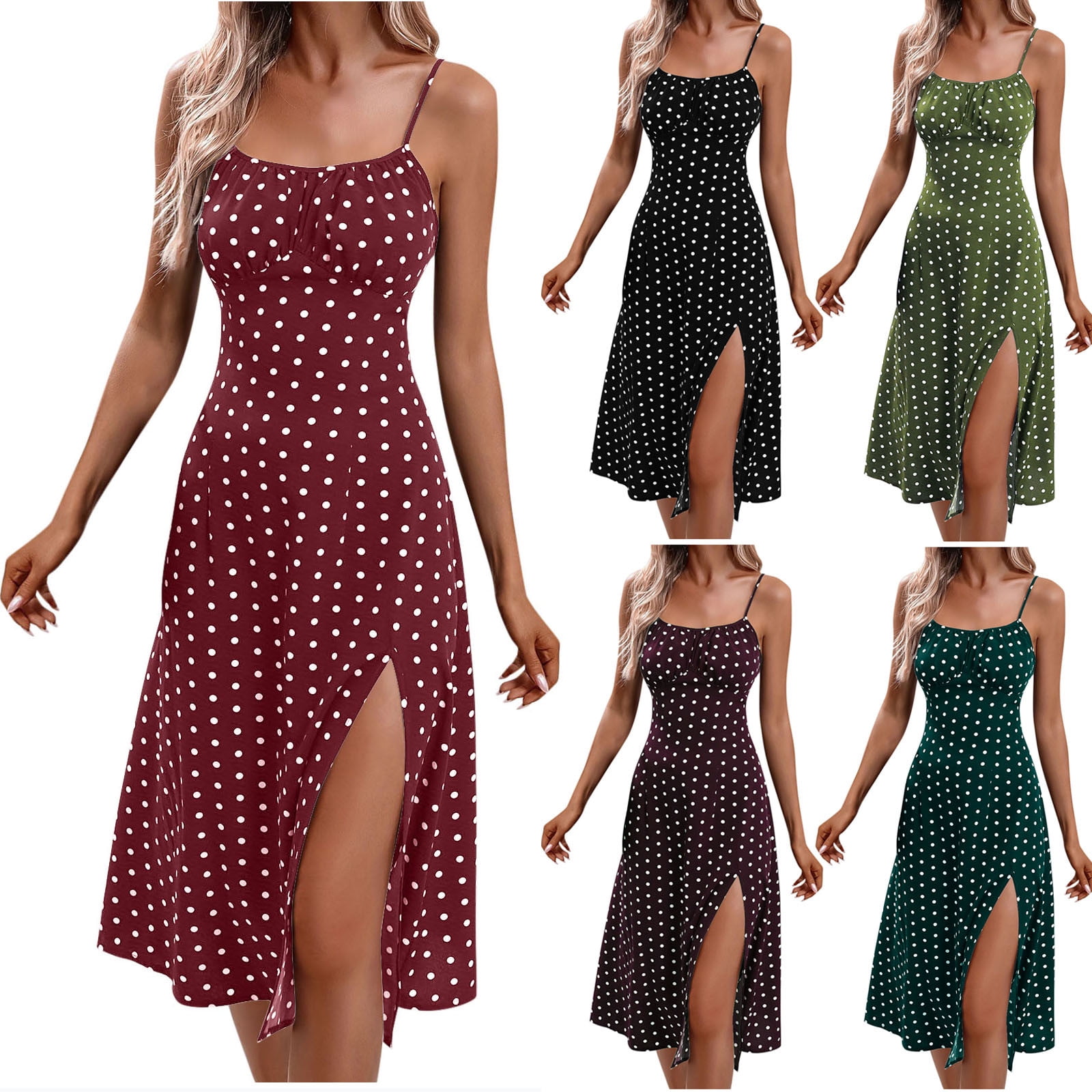 Eiyaclvo Spaghetti Strap Dresses for Women Summer Polka Dot Midi Dress ...