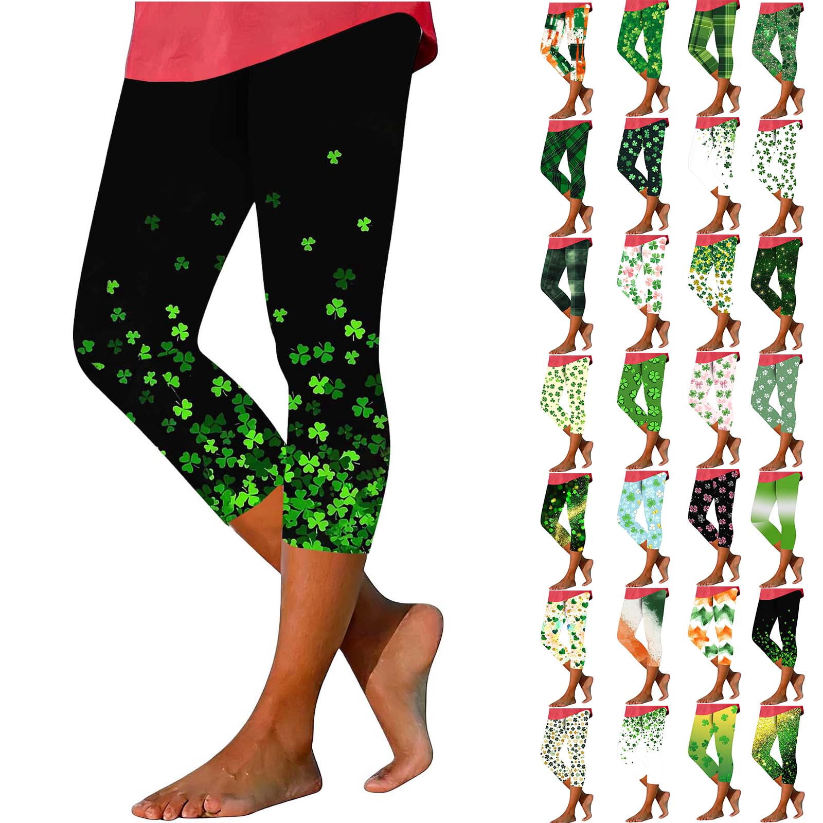 Eiyaclvo St Patricks Day Capri Leggings for Women High Waisted Shamrock ...