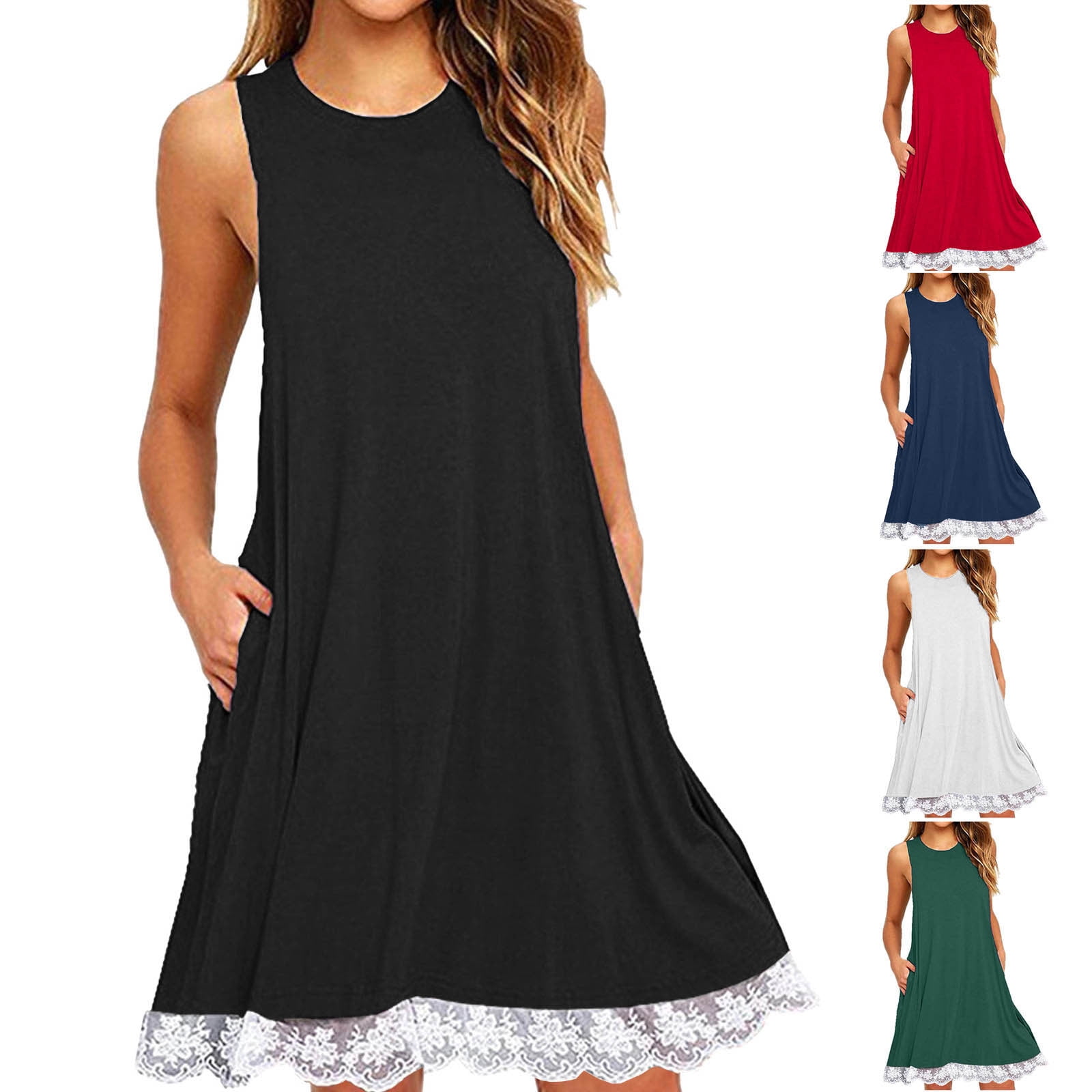 Eiyaclvo Sundresses for Women with Pockets Sleeveless Casual Beach Tank ...