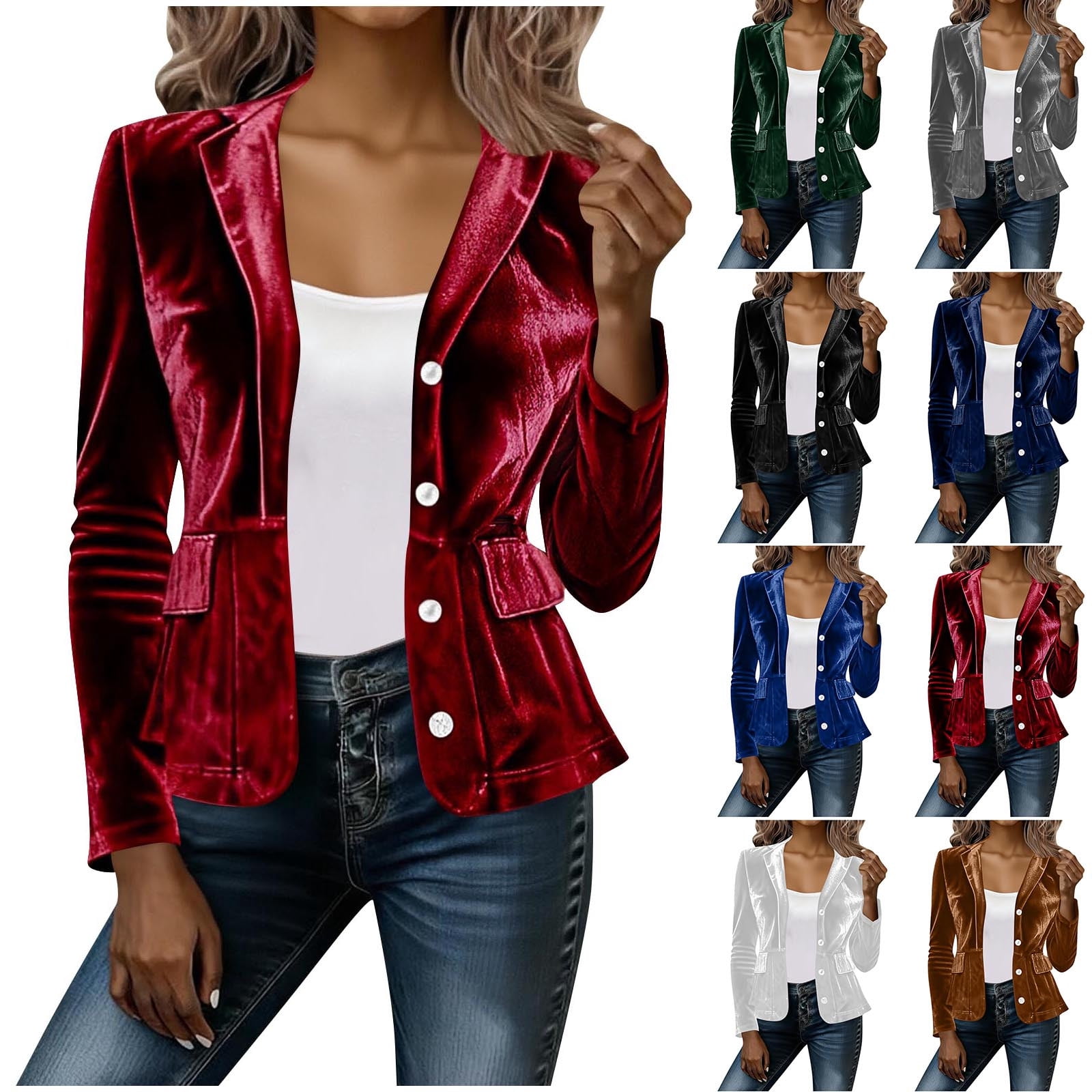 Eiyaclvo Velvet Blazers for Women Vintage Long Sleeve Velour Jackets ...