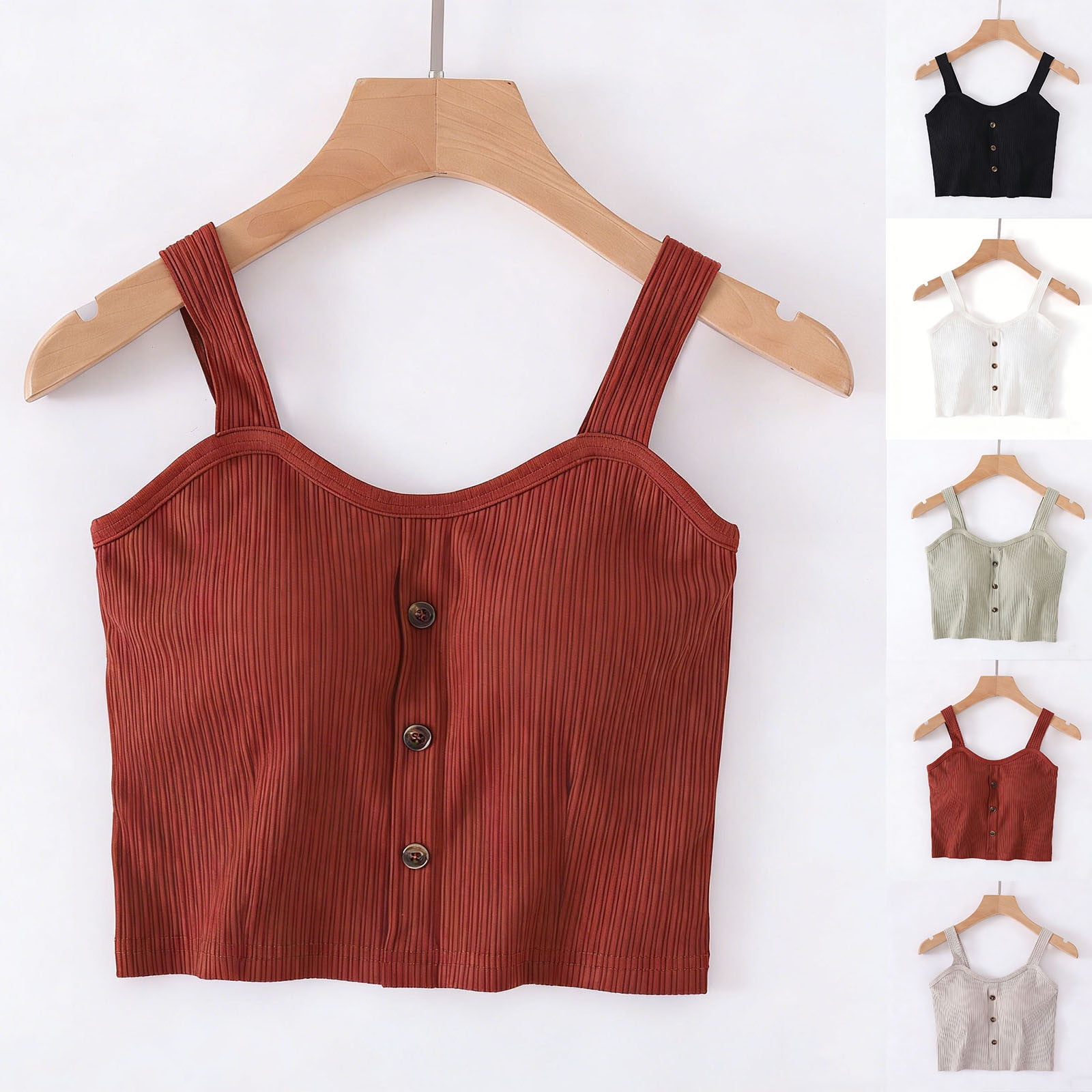 Eiyaclvo Women's Cropped Tank Tops with Built in Bar Sleeveless Button ...