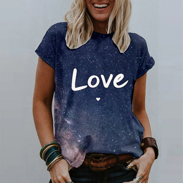 Eiyaclvo Womens Summer Tops 2025 Novelty Sparkly Glitter Universe