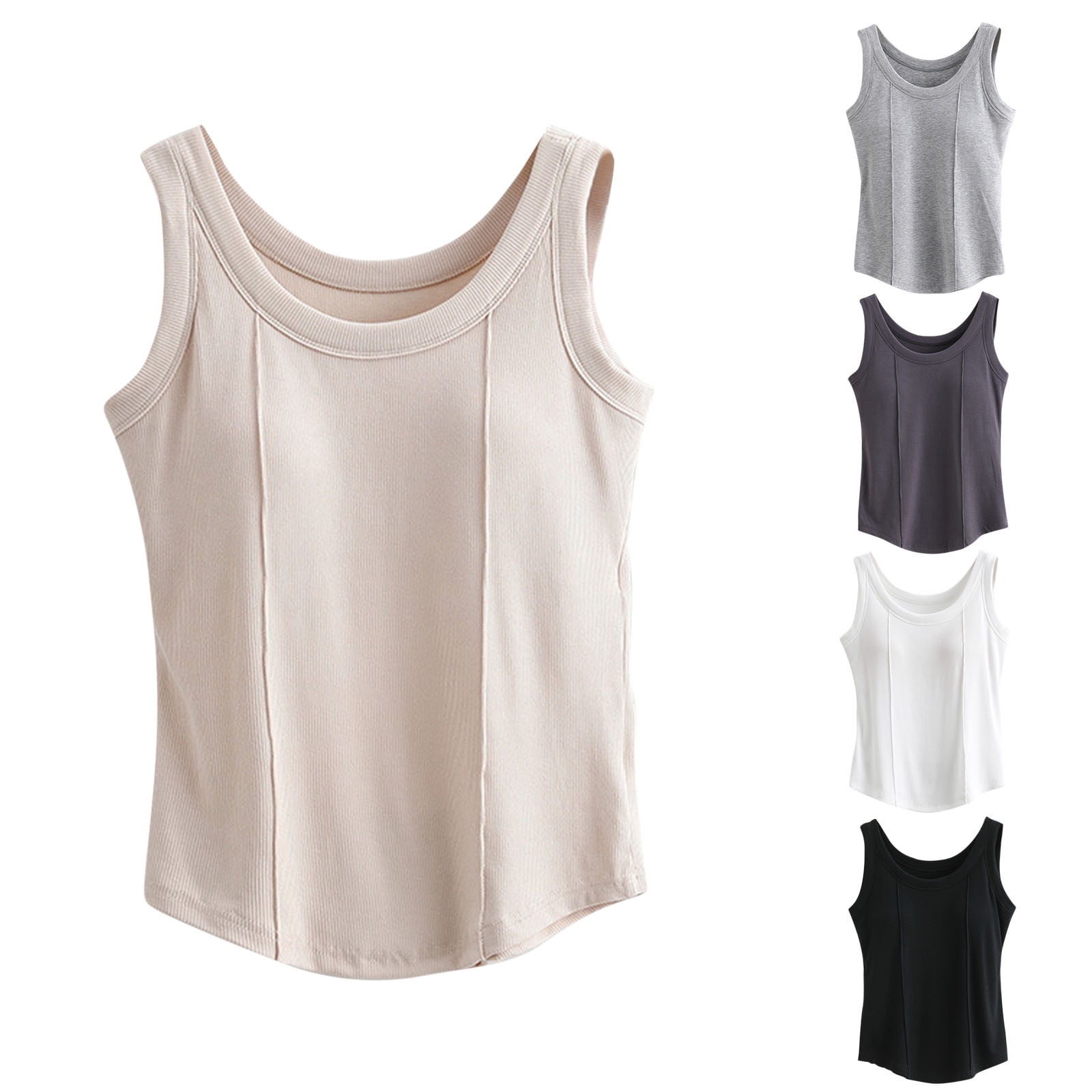Eiyaclvo Womens Built in Bra Tank Tops Summer Casual Sleeveless Cami ...