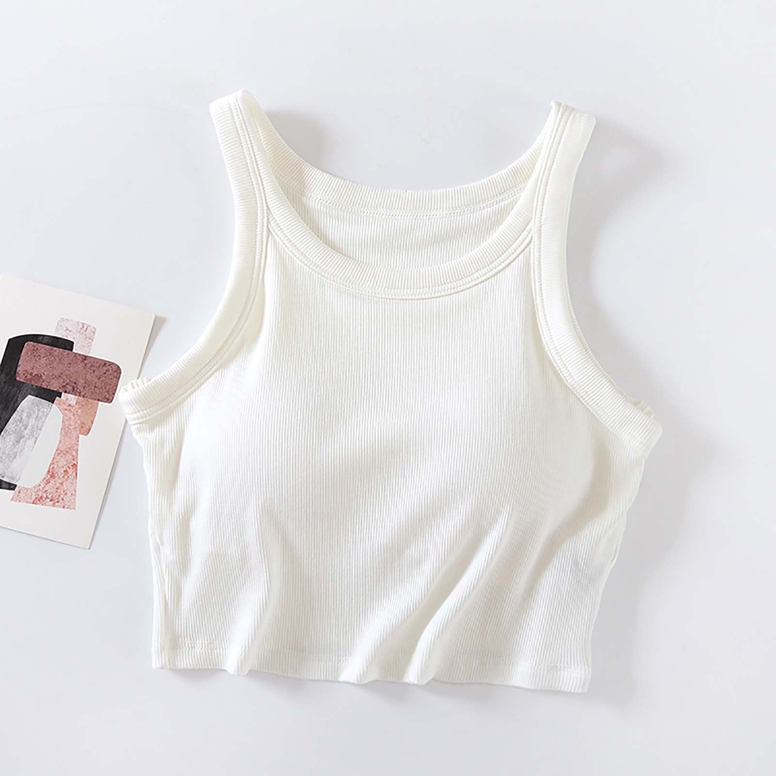 Eiyaclvo Womens Summer Tank Tops Crew Neck Sleeveless Crop Tops Solid ...