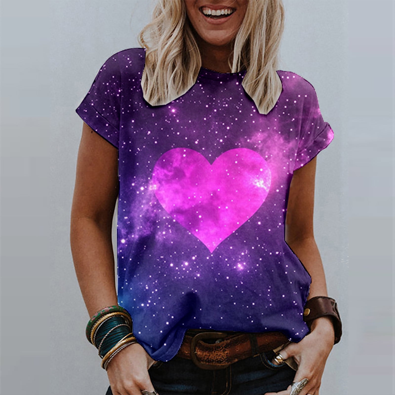 Eiyaclvo Womens Tops Clearance Deals Trendy Glitter Sparkly Universe ...