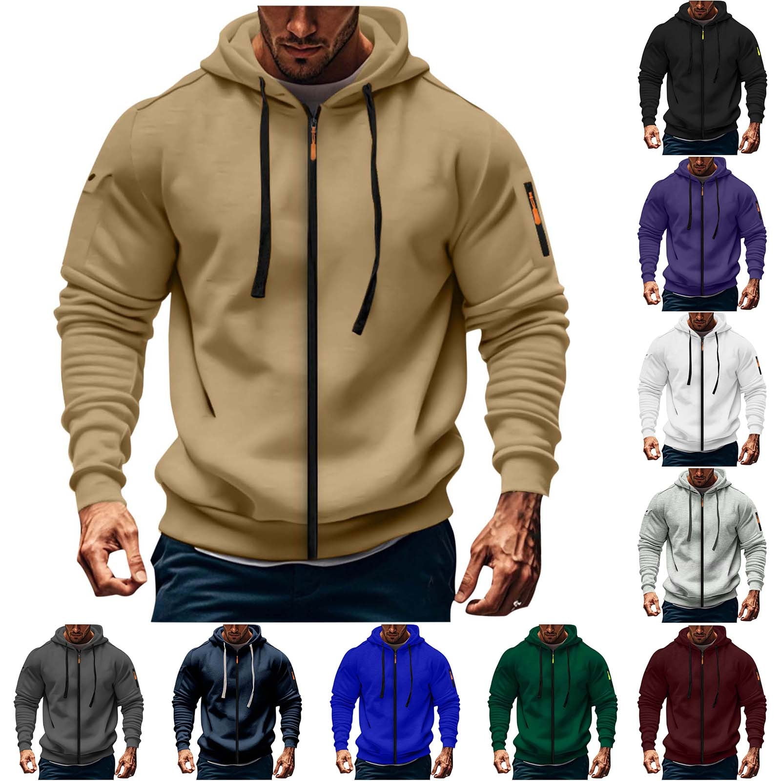 Eiyaclvo Zip Up Hoodies for Men Long Sleeve Drawstring Hooded ...
