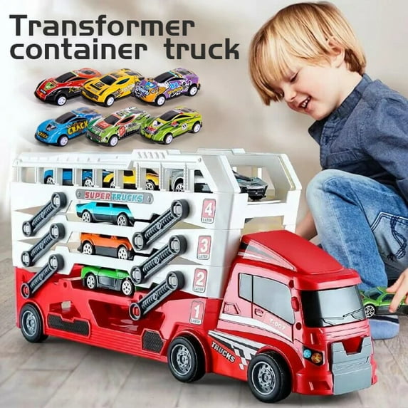 Ejector container truck engineering car with 6 alloy car children's toy ...