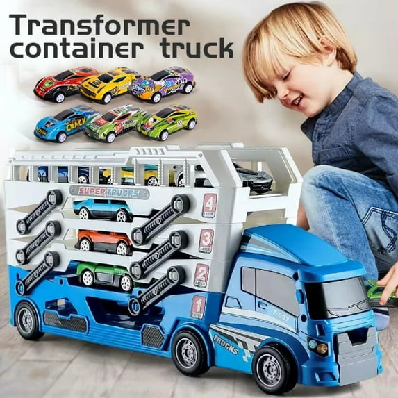 Ejector container truck engineering car with 6 alloy car children's toy ...