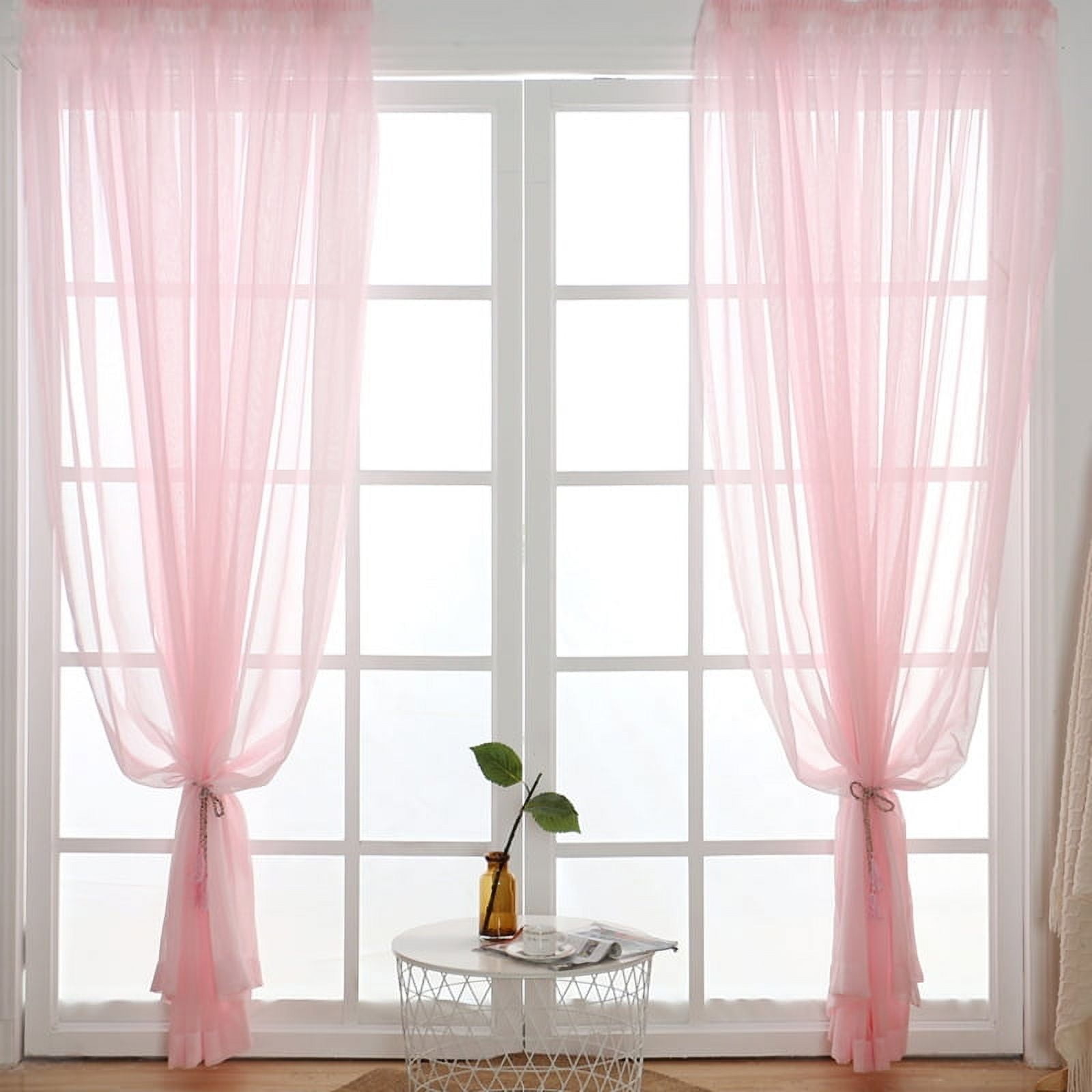 Ejiaya 2 Panels Set Basic Rod Pocket Sheer Voile Window Curtain Panels ...