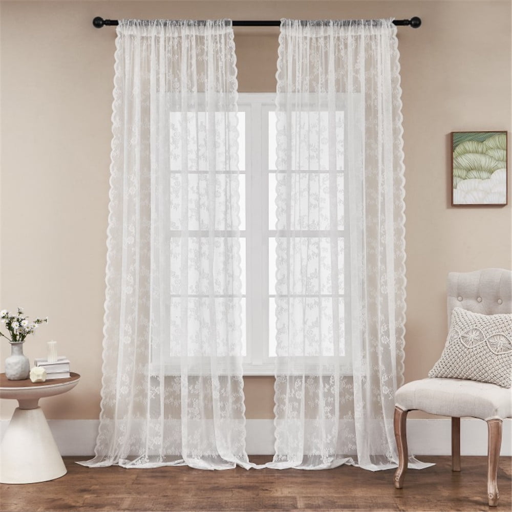 Ejiaya 2 Panels Sheer Lace Curtains for Bedroom White Elegant Victorian ...
