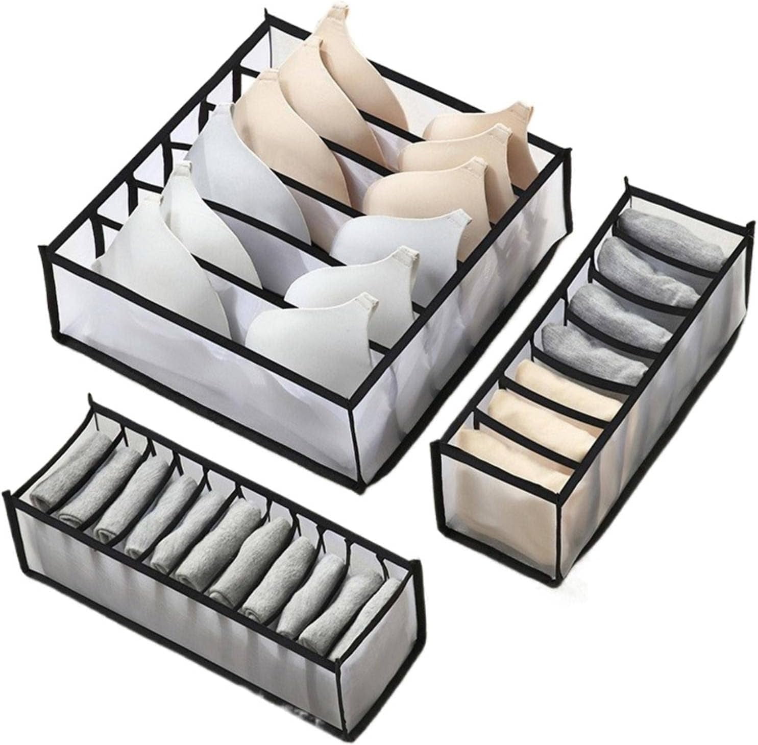 Ejiaya 3 Packs Bra Underwear Drawer Organizer for Women, Foldable Nylon ...