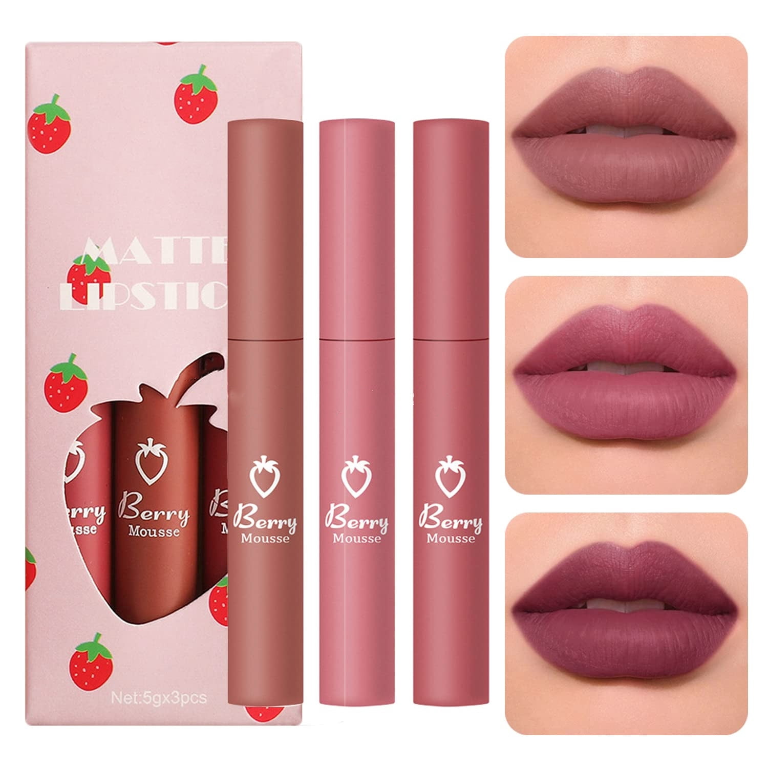 Ejiaya 3 Piece Nude Matte Lipstick Set,Natural Nude Lipstick Velvet Air ...