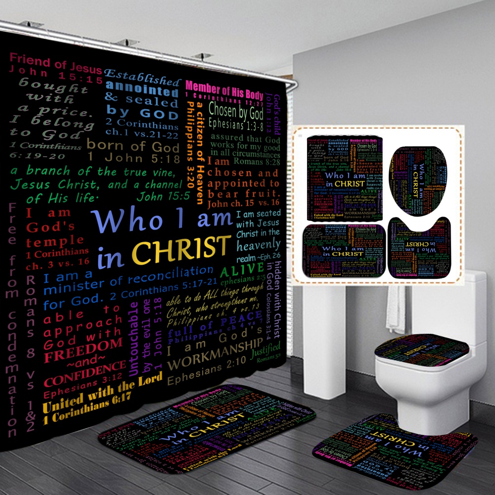 Ejiaya 4PCS Bible Verse Scripture Shower Curtain Set，Motivational and ...