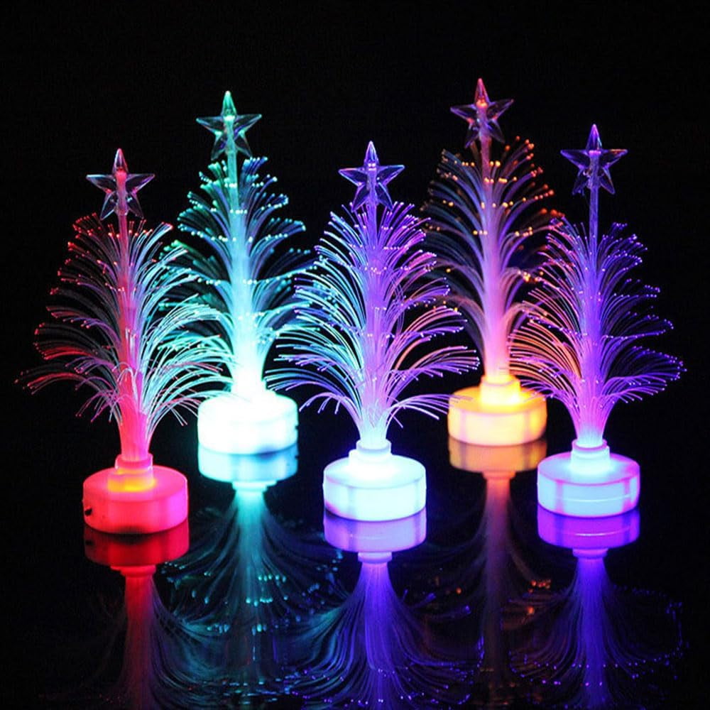 Ejiaya 5 Pieces LED Fiber Optic Christmas Tree, Color Changing Holiday ...