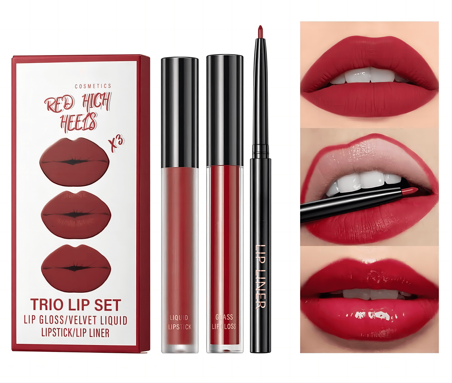 Ejiaya All In One Lip Kit 3 In 1 Smooth Lipliner Lipgloss and Lipstick ...