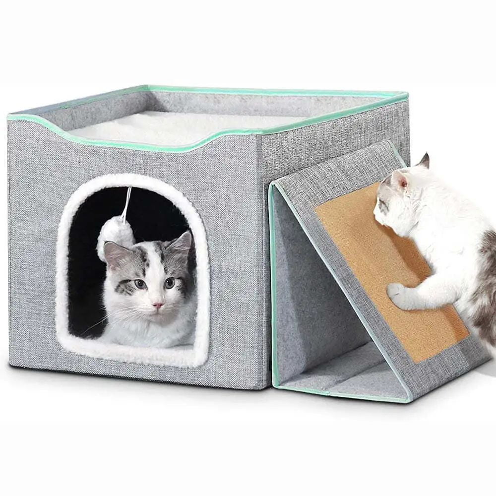 Ejiaya Upgraded Cat Beds for Indoor Cats - Foldable Cat Cube Cave House ...