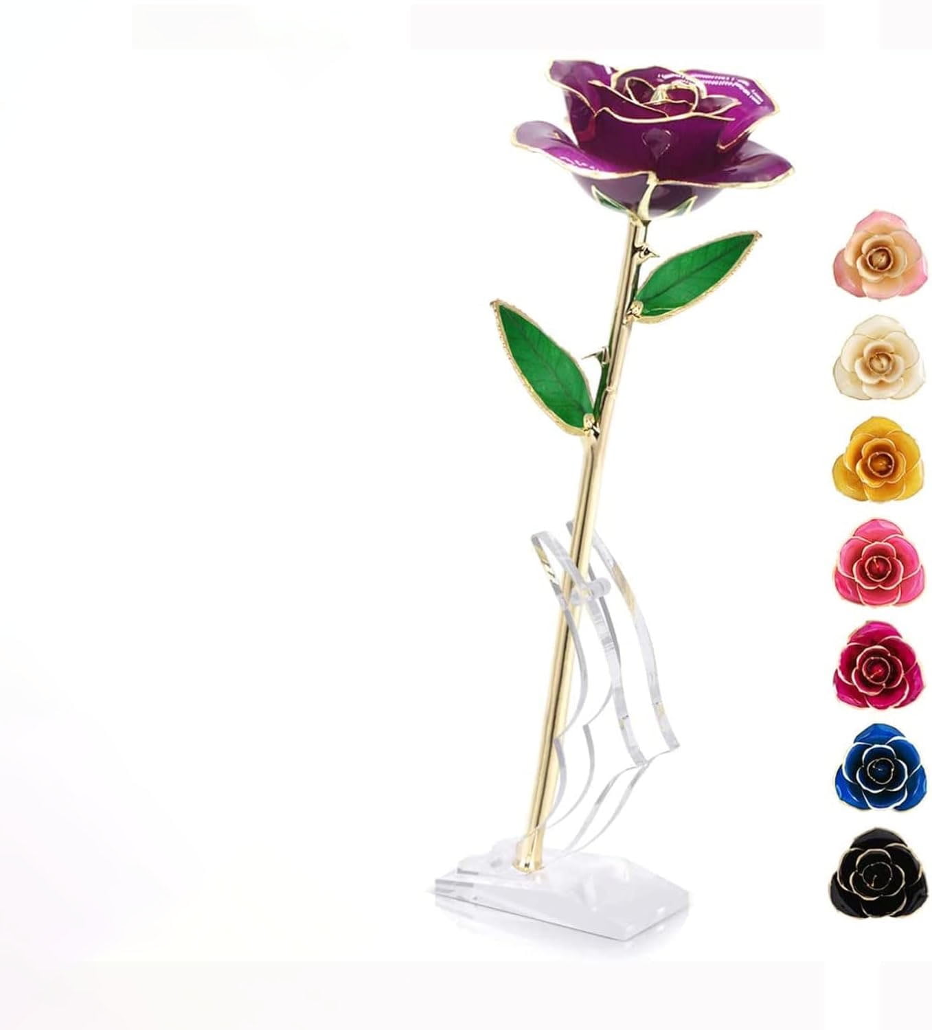 Ejoyous Gold Dipped Purple Rose with Stand, Long Stem Forever Preserved ...