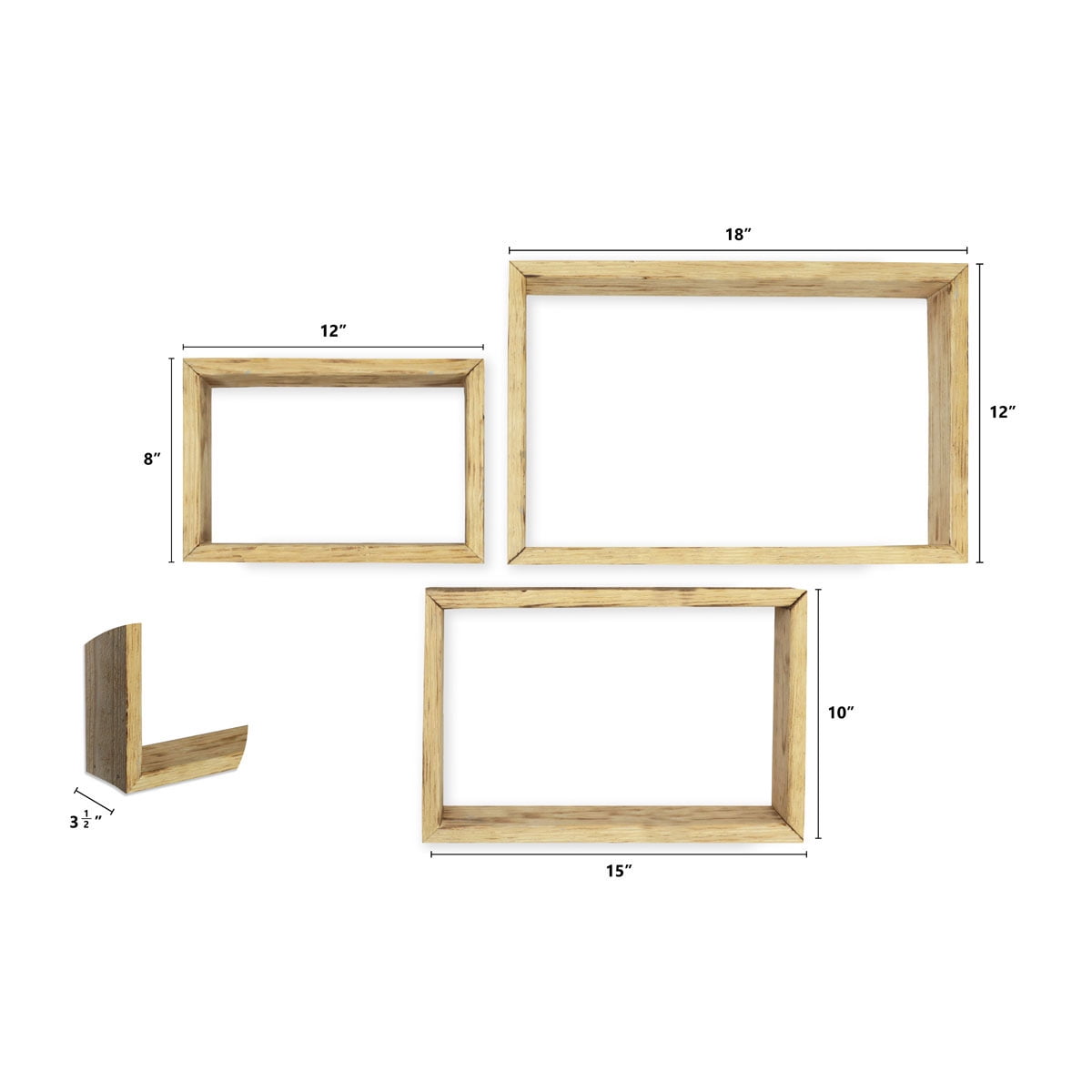 Ekena Millwork Set of 3, Rectangle, Open Back, Vintage Farmhouse Shadow ...