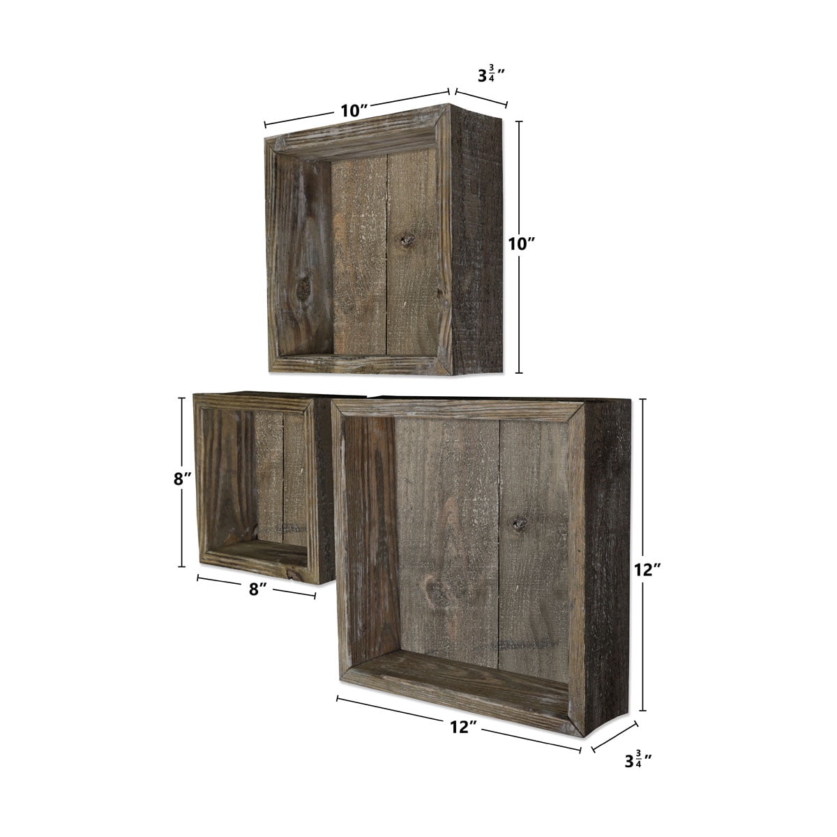 Ekena Millwork Set of 3, Square, Closed Back, Vintage Farmhouse Shadow ...