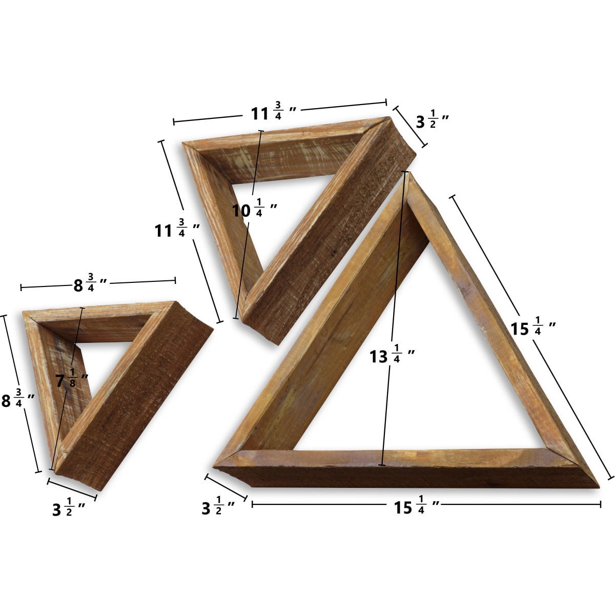 Ekena Millwork Set of 3, Triangle, Open Back, Vintage Farmhouse Shadow ...