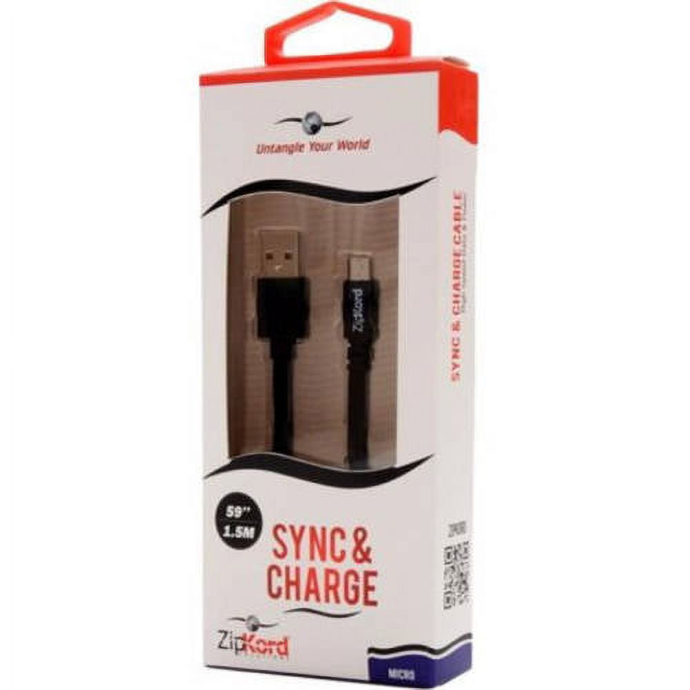 Ekg-Zipkord ZKCB5P5BK14 5 ft. Low-Profile Sync and Charge Micro USB ...