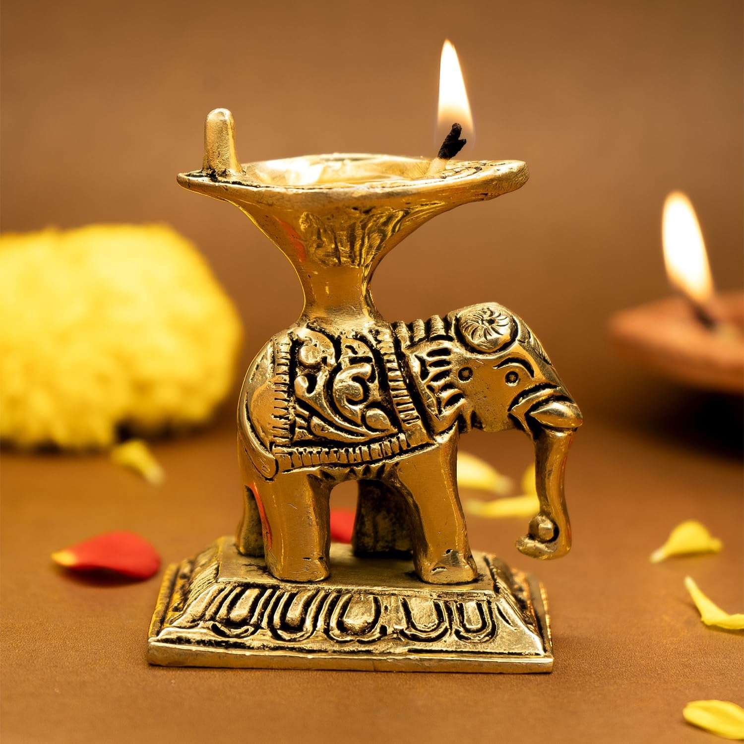 Ekhasa 100 Pure Brass Elephant Diya for Puja Diyas for Home Decoration ...