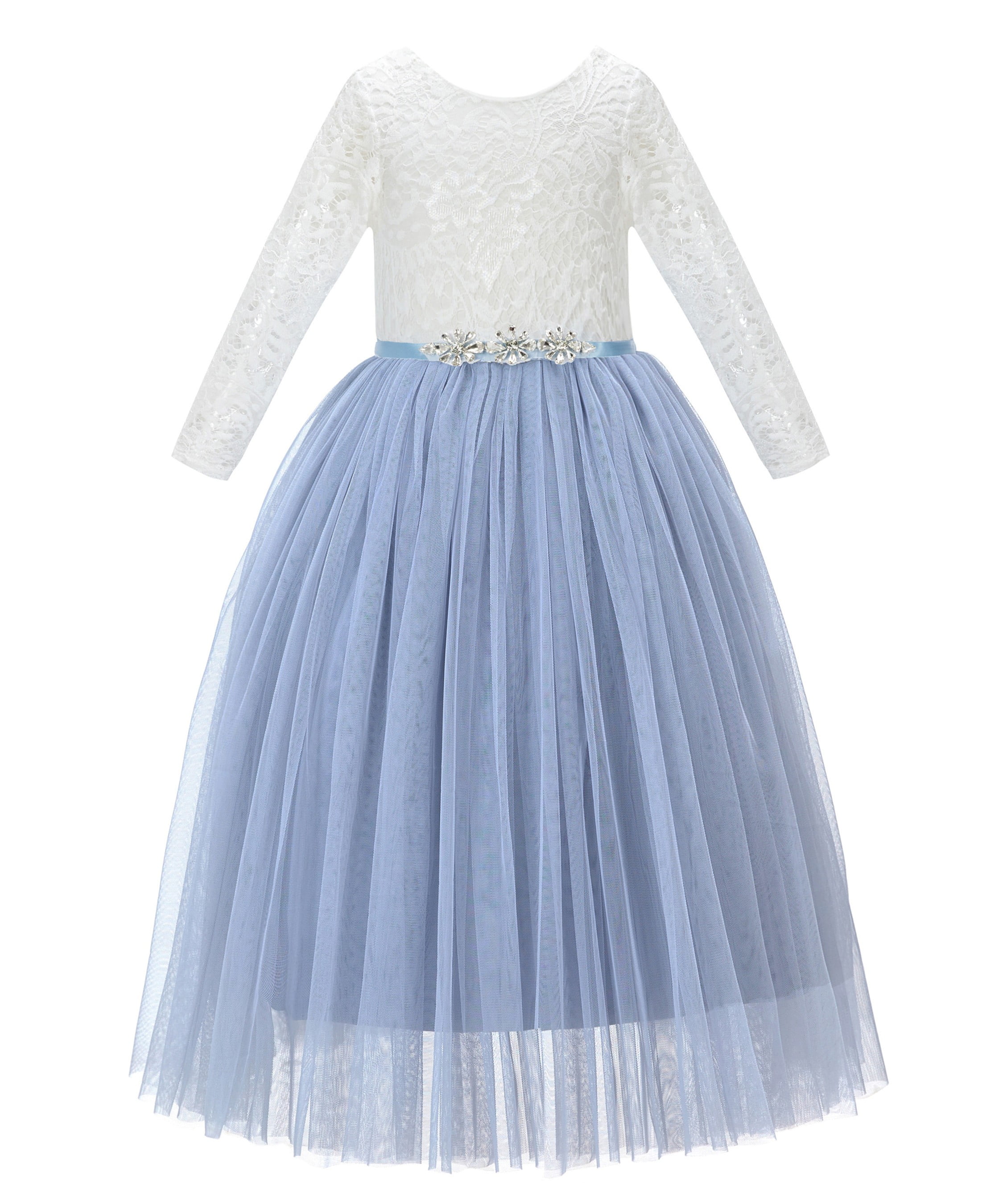 Ekidsbridal A-Line V-Back Lace Formal Flower Girl Dress with Sleeves ...