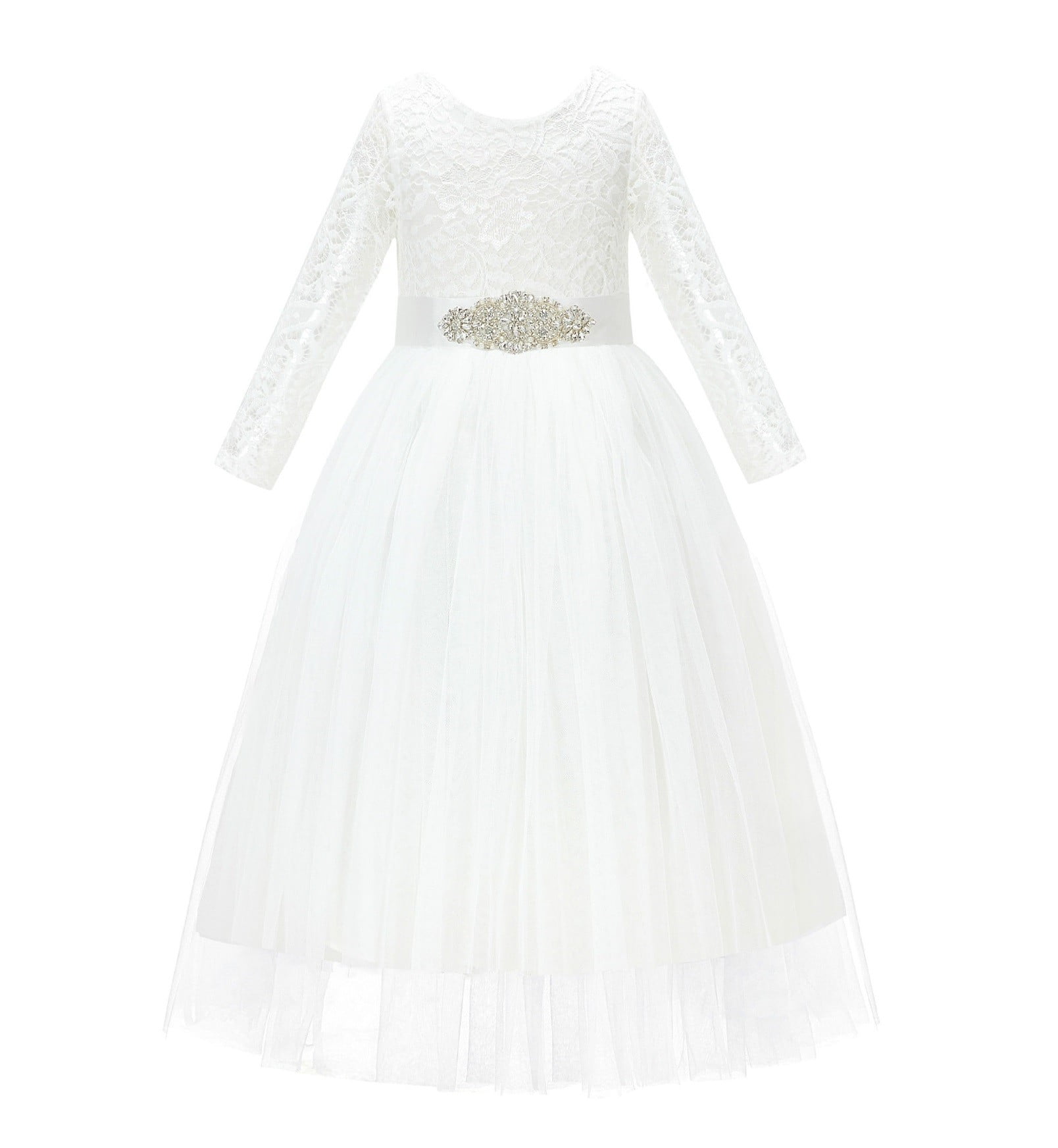 Ekidsbridal A-Line V-Back Lace Junior Flower Girl Dress with Sleeves ...