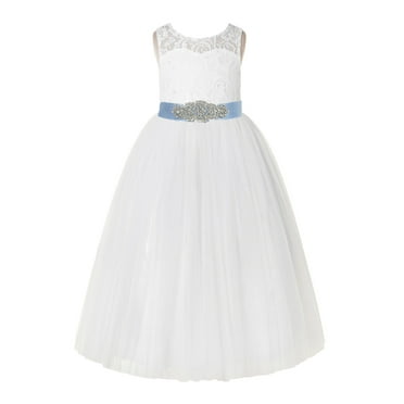 Ekidsbridal V-Back Satin Tulle Flower Girl Dresses Communion Baptism ...