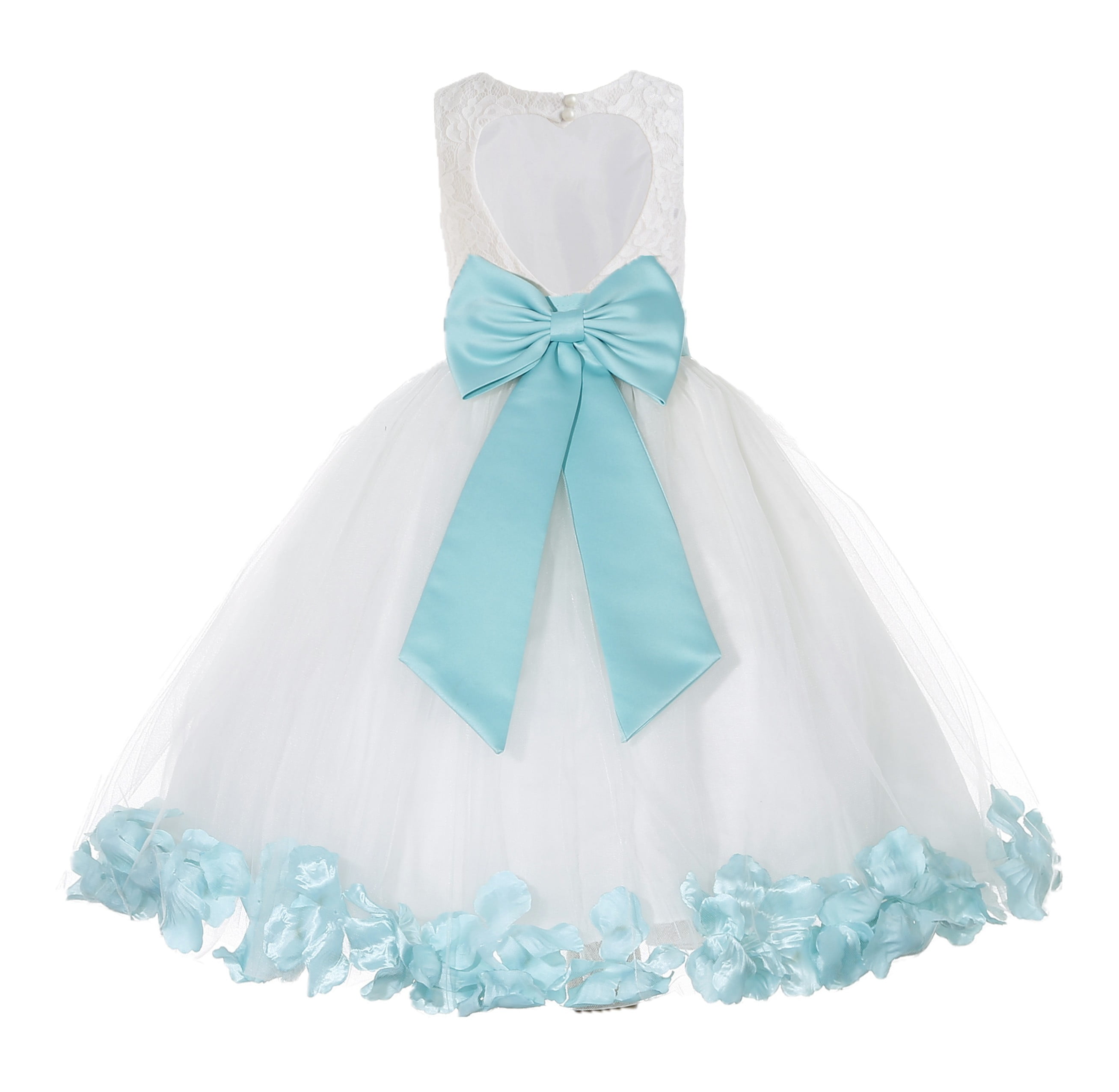 Ekidsbridal Girl Ballroom Flower Girl Dress - Lace Heart Cutout White Tulle with Petals 185T-A ...