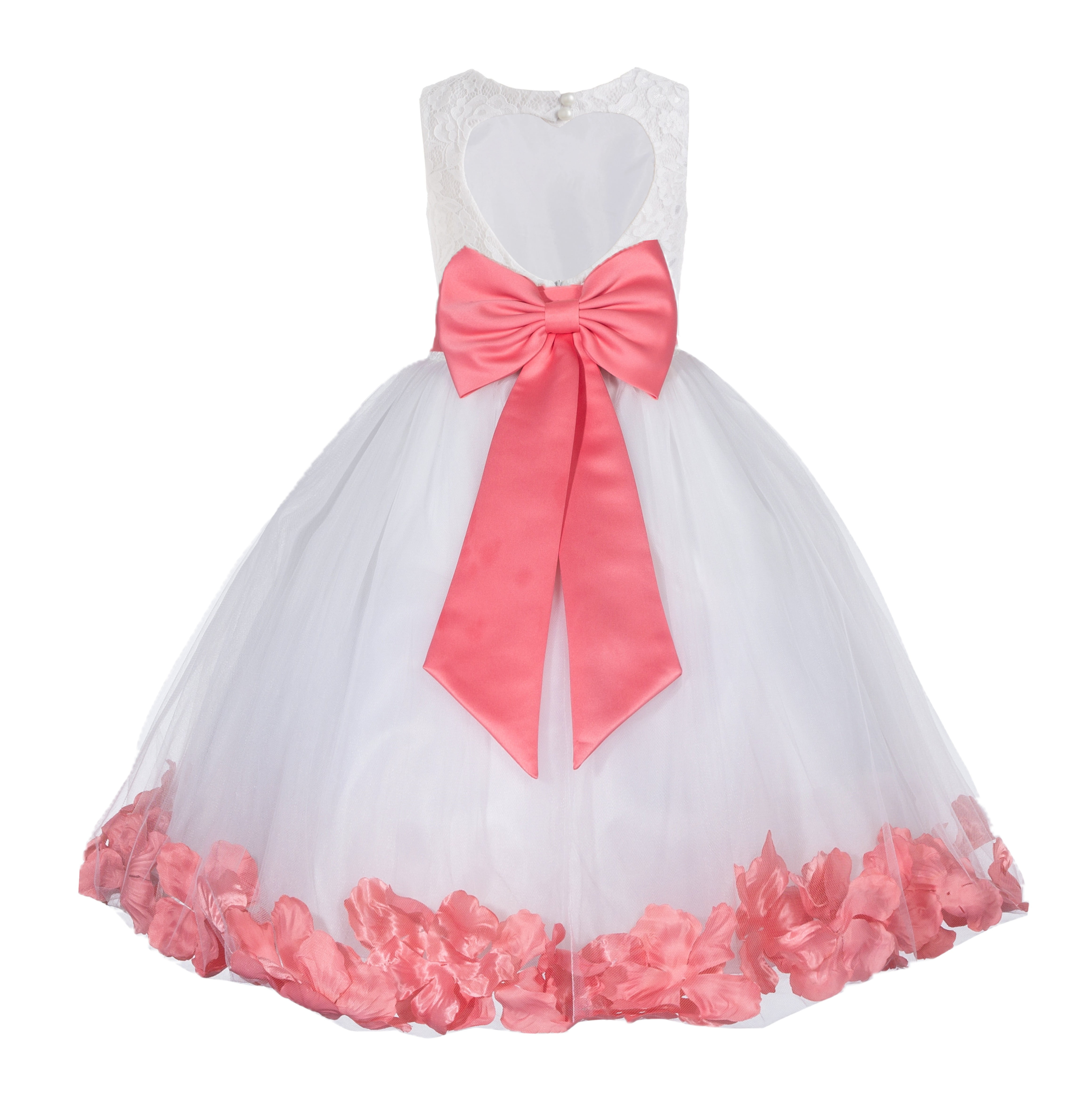 Ekidsbridal Girl Ballroom Flower Girl Dress - Lace Heart Cutout White Tulle with Petals 185T-A ...