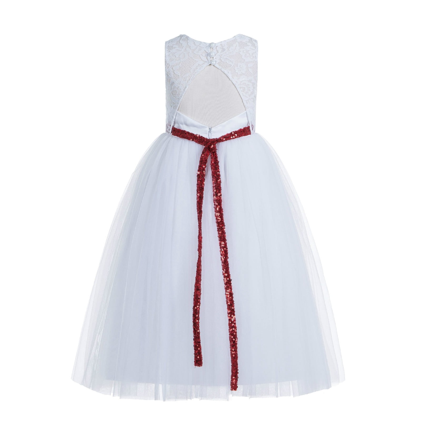 Ekidsbridal Girl Baptism Flower Girl Dress - White Tulle Keyhole Bak A ...